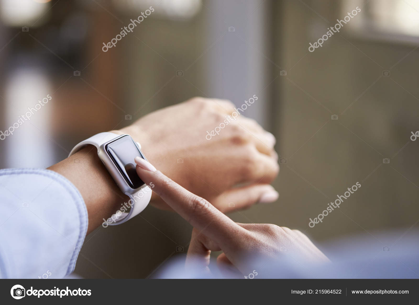 Close Female Hands Using Smartwatch Stock Photo by ©monkeybusiness ...