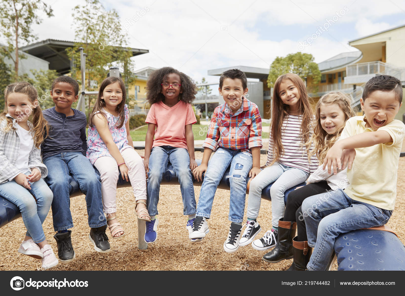 Elementary School Kids Sitting Carousel Schoolyard — Stock Photo ...