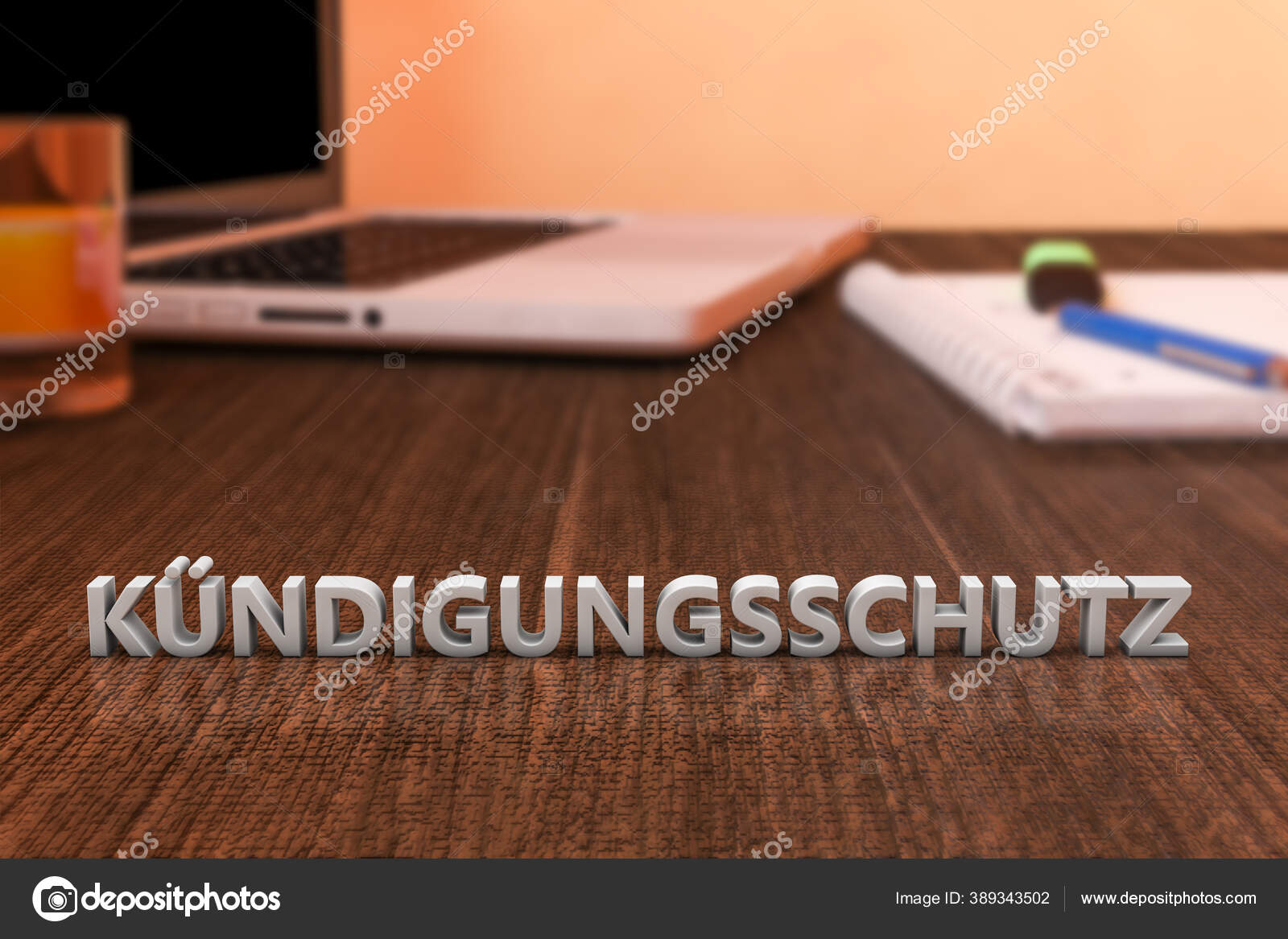 Kuendigungsschutz German Word Protection Dismissal Letters Wooden Desk ...