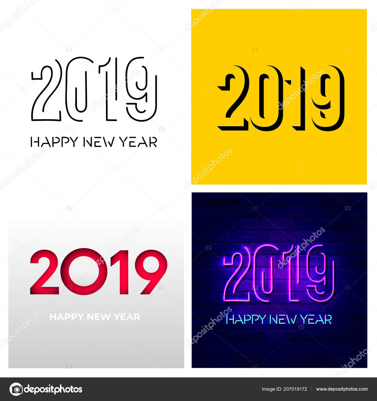 Set 2019 Text Design Pattern Vector Illustration Happy New Year Stock ...