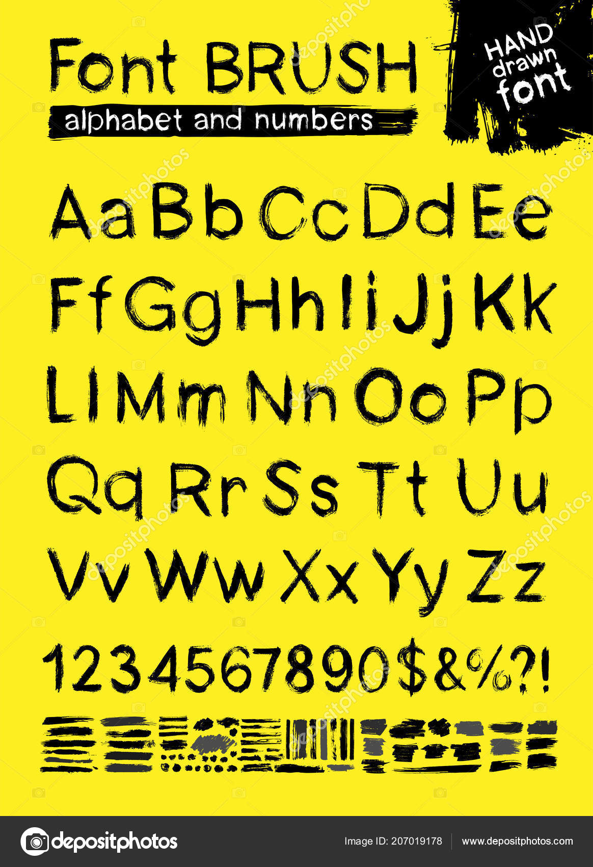 Painted Modern Abc Font Vector Brush Strokes Alphabet Numbers Stains ...