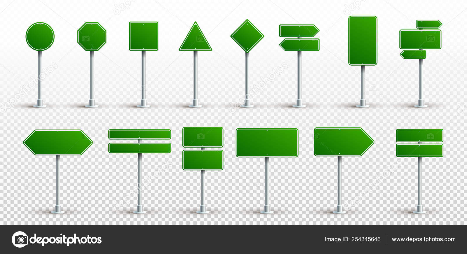 Set Of Green Traffic Signs. Road Board Text Panel, Mockup Signage Direction Highway City ...