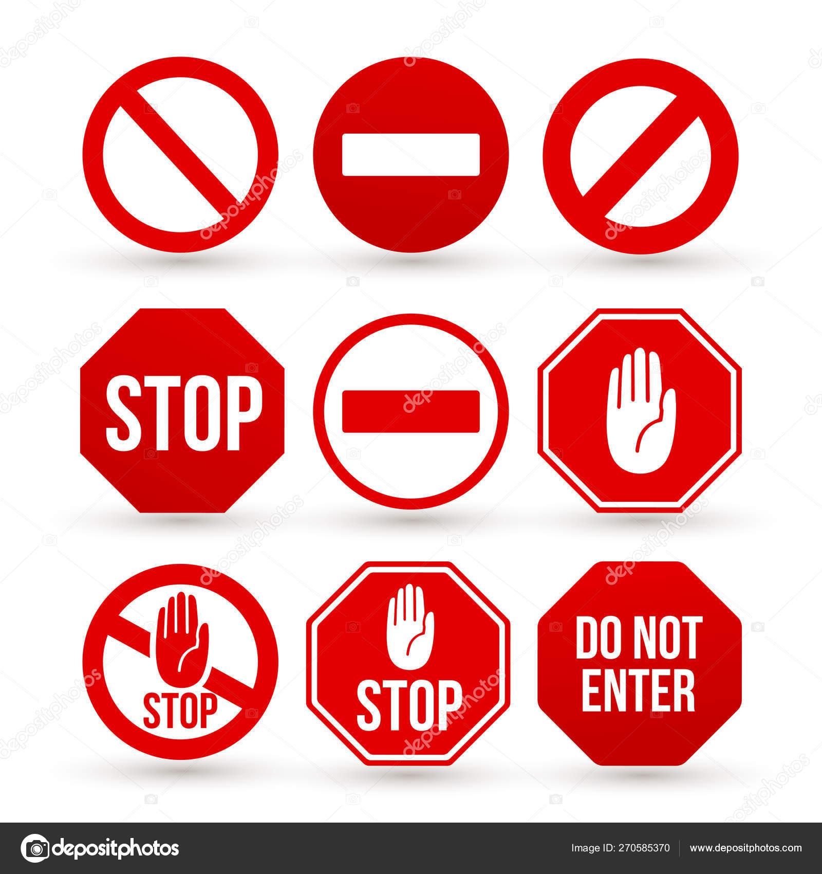 Set of Stop sign icon. No sign, red warning. Flat minimal style. Vector ...