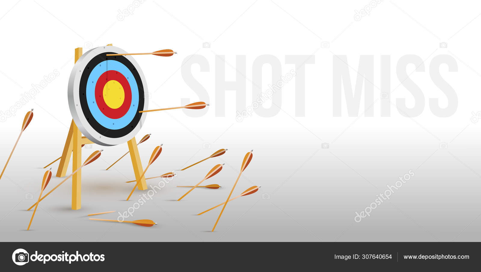 Multiple Failed Inaccurate Attempts Hit Archery Target Flat Cartoon ...