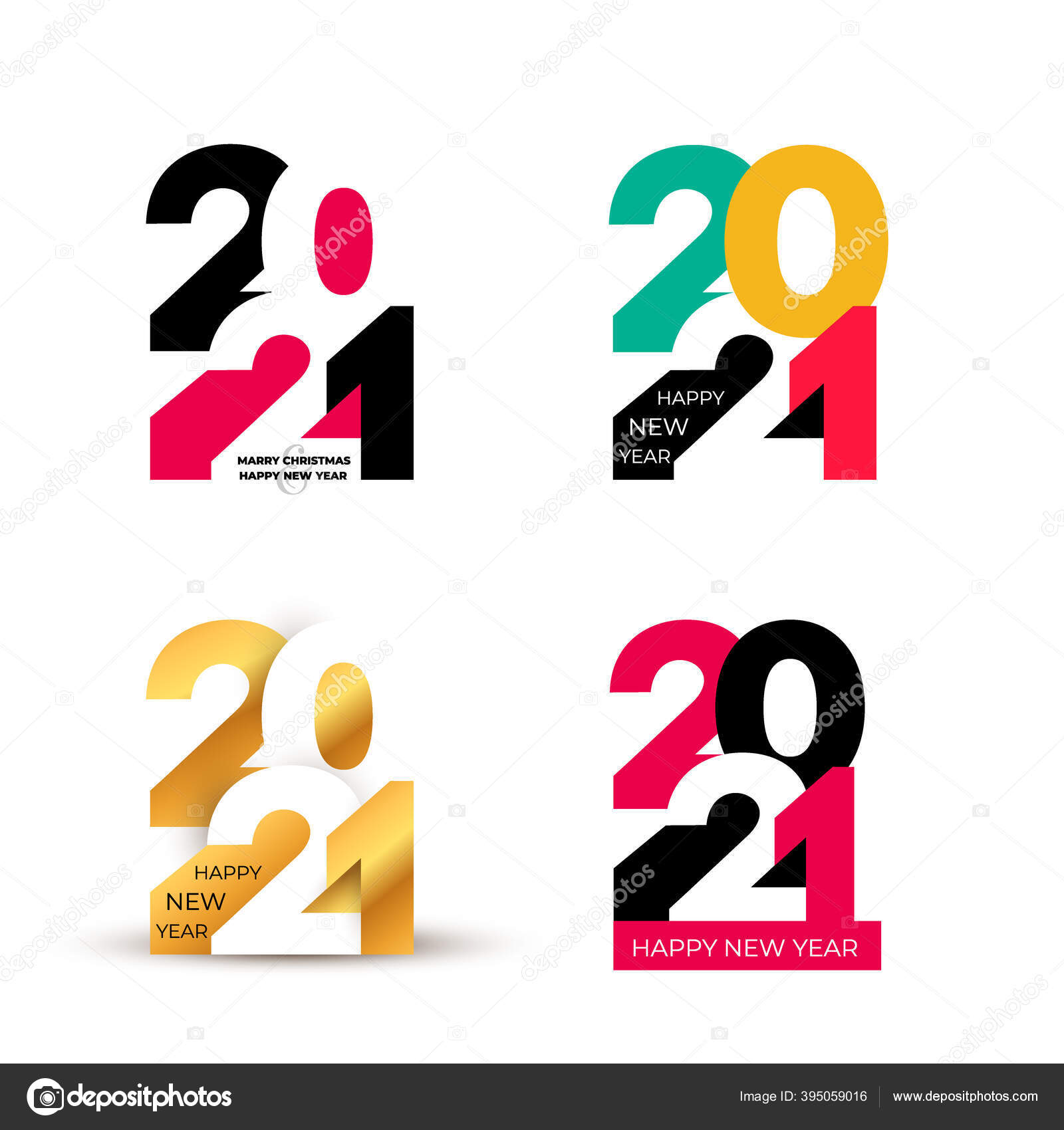 Set Happy New Year Design Colored 2021 Numbers Typography Logo Stock ...