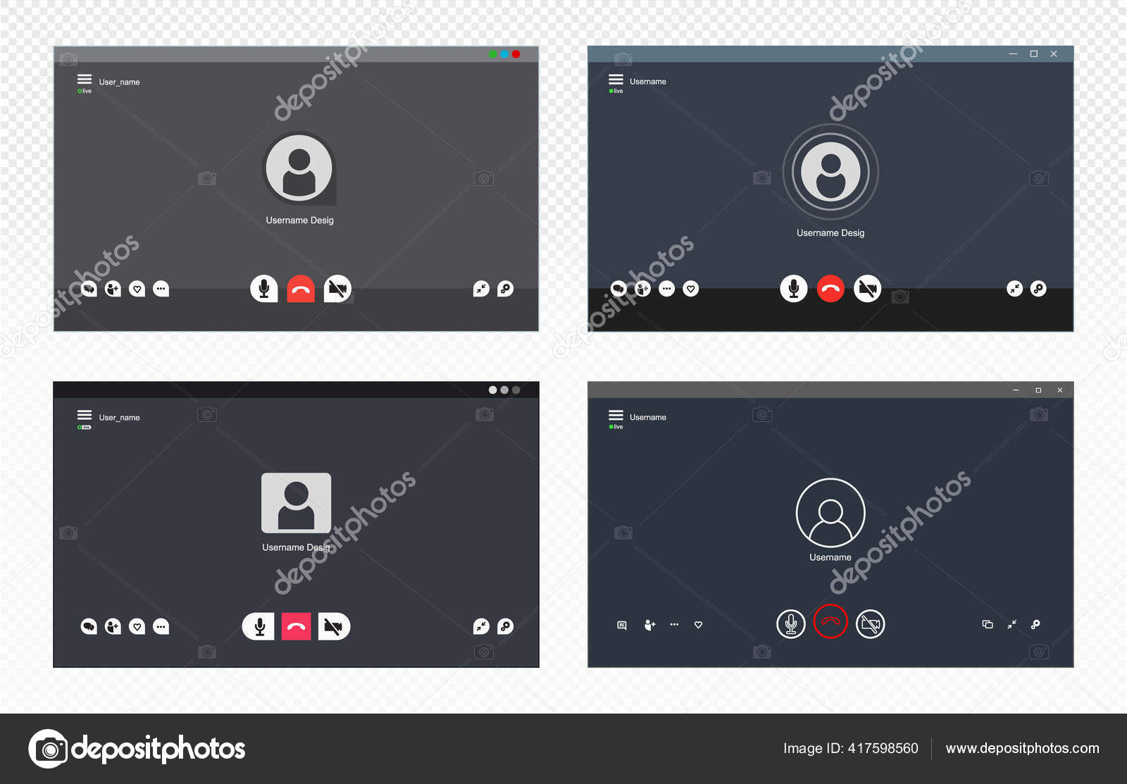 Set Video Chat User Interface Video Call Icons Background Collection ...