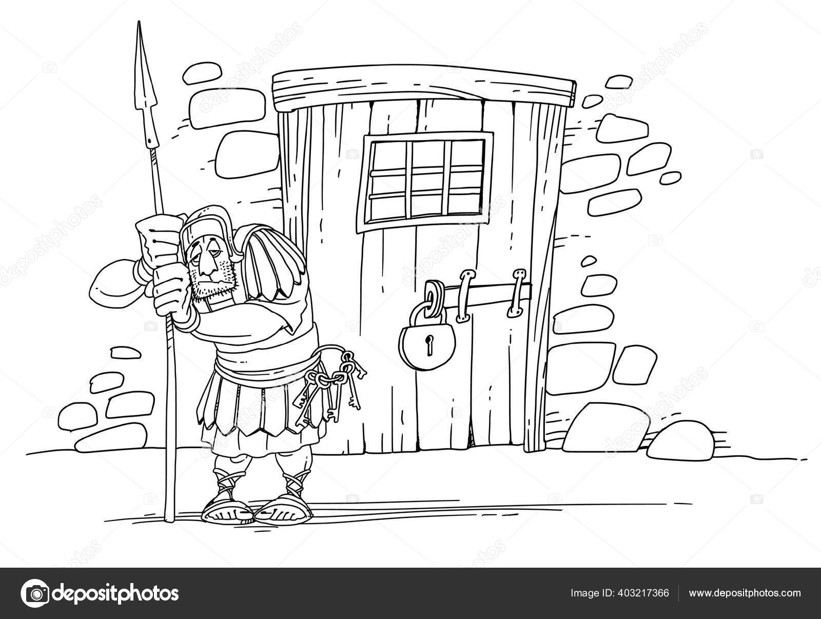 Roman Soldier Guards Door Prison Dozing Guard Stock Illustration by ...