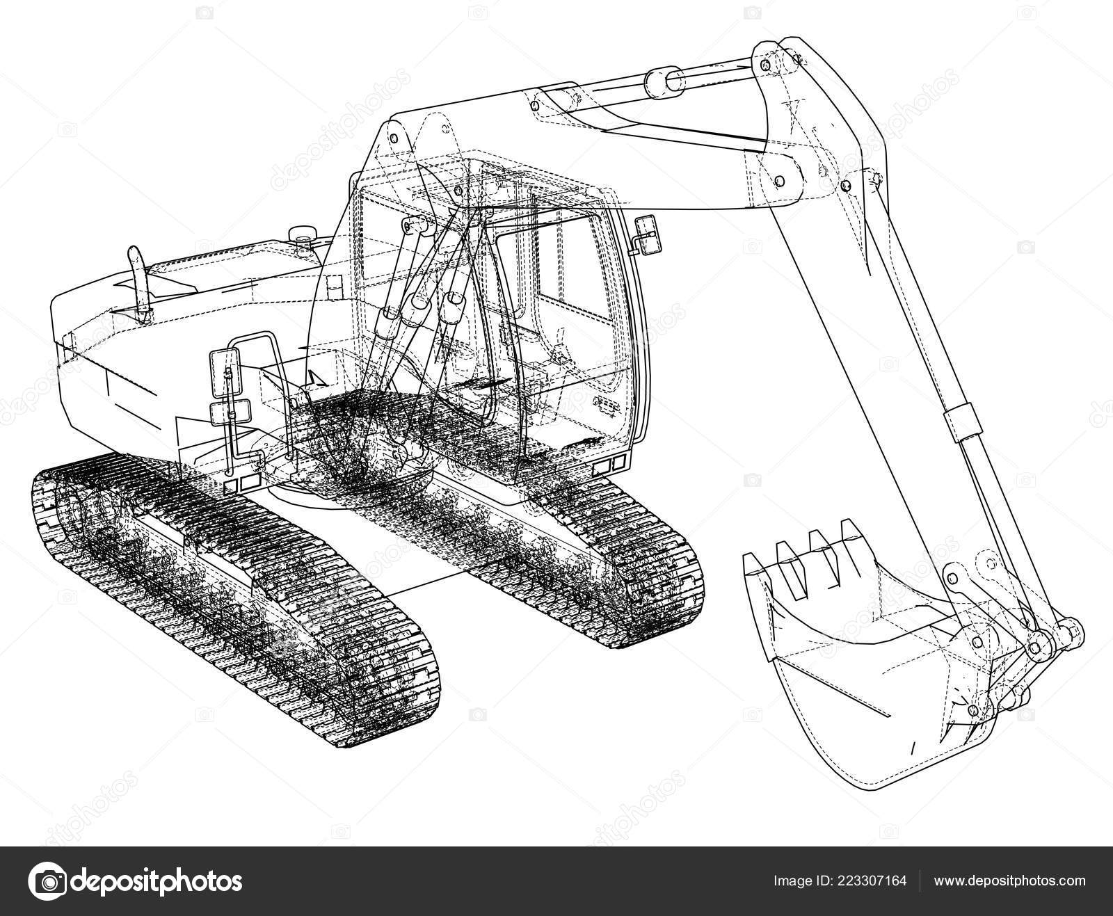 Excavator concept outline. Vector — Stock Vector © cherezoff #223307164
