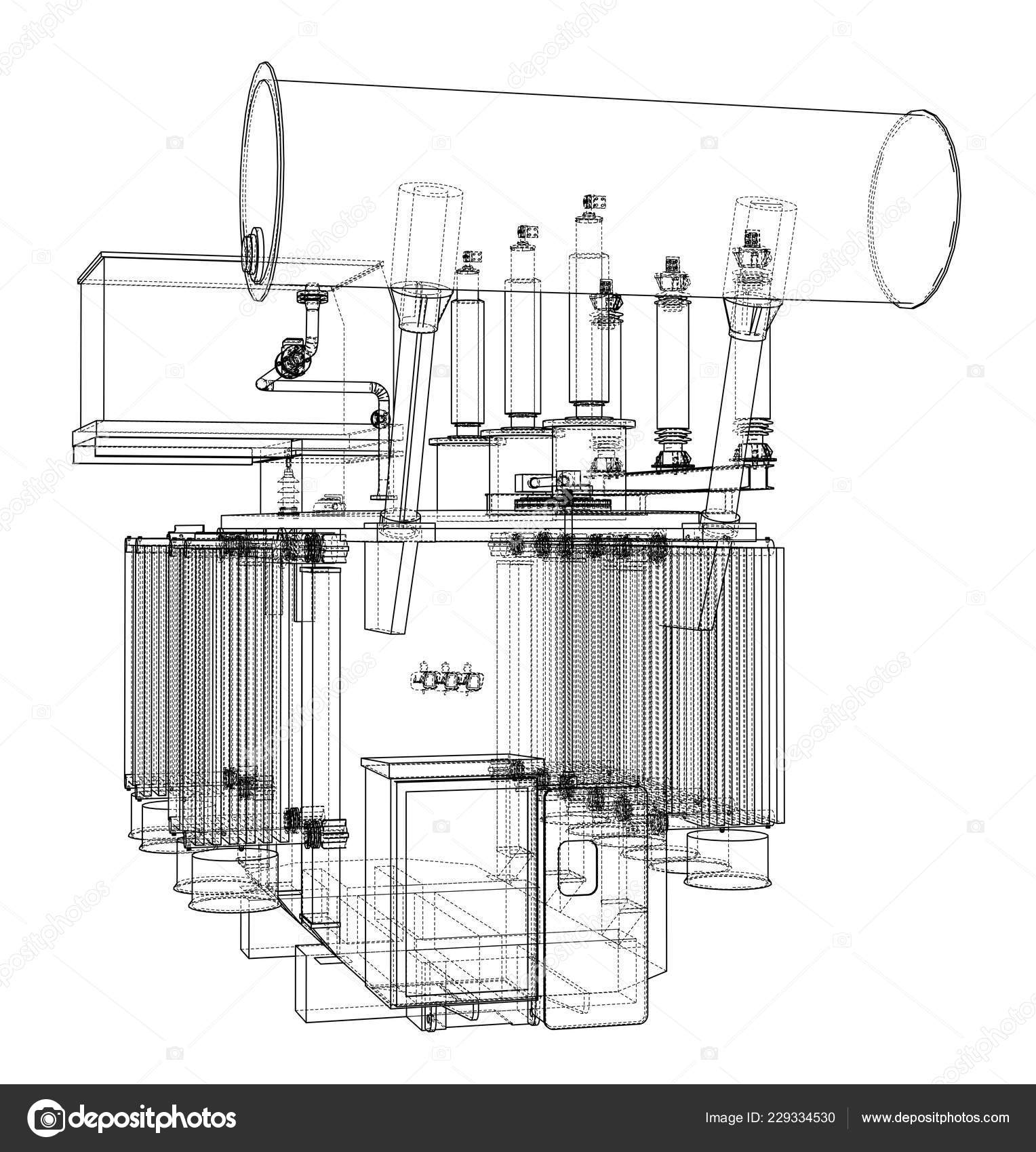 High Voltage Transformer Concept Illustration Wire Frame Style — Stock ...