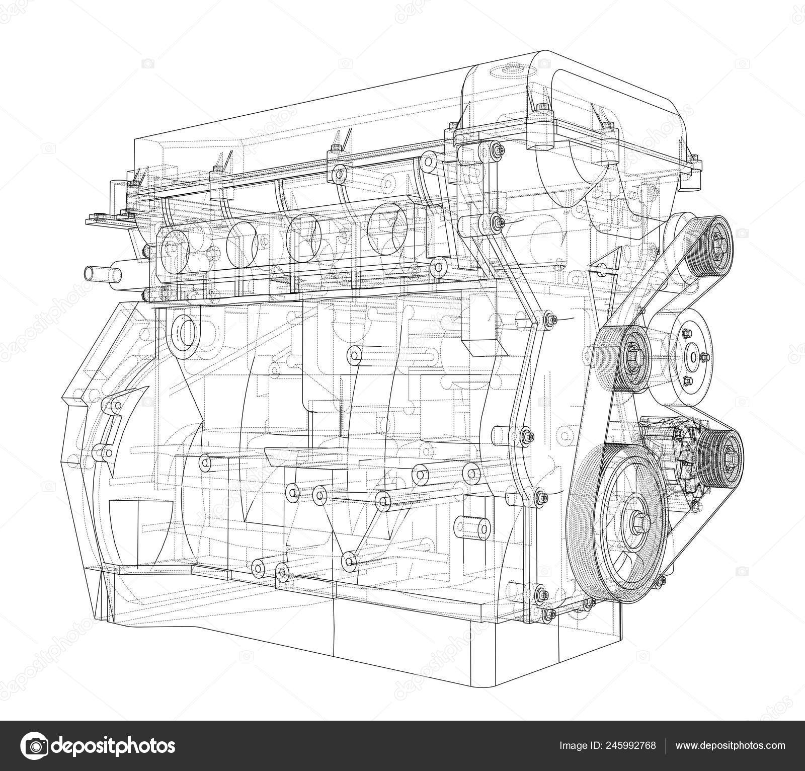 Engine sketch. Vector rendering of 3d — Stock Vector © cherezoff #245992768