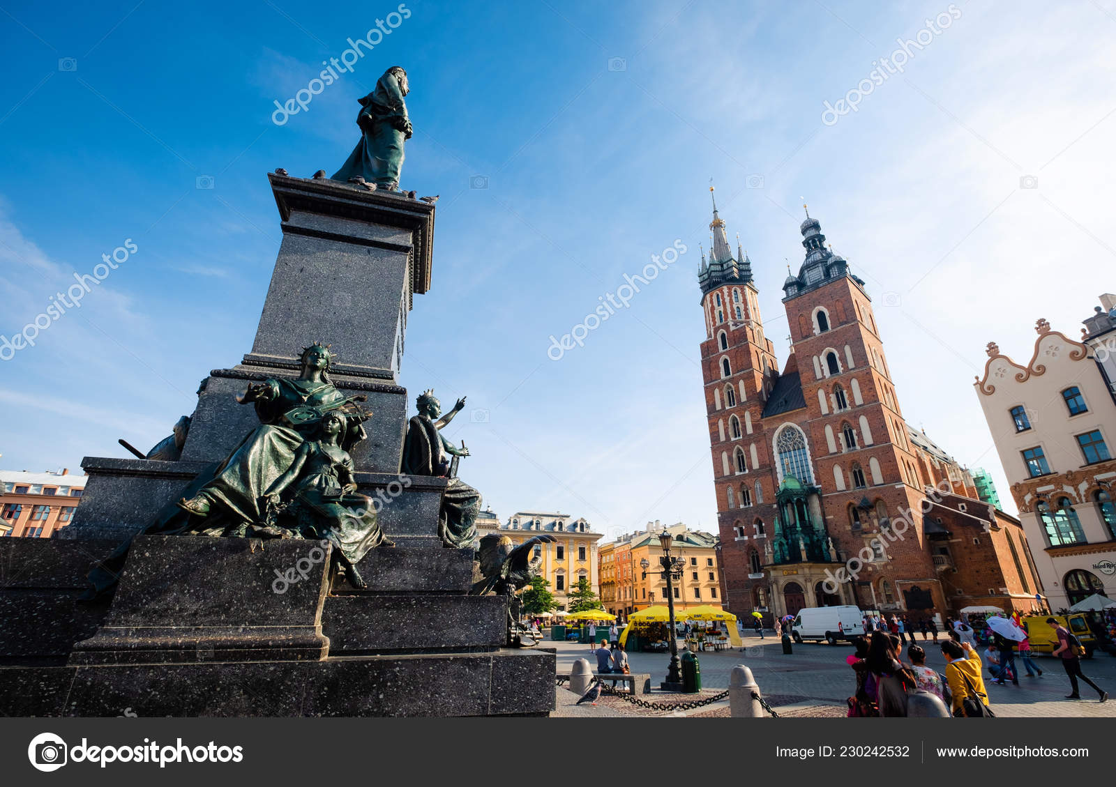 Sunshine view of monuments and ancient towers on the Krakow city ...