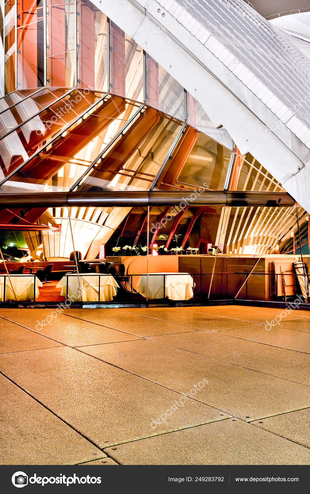 Sydney opera house inside floor and glass wall lighting – Stock ...