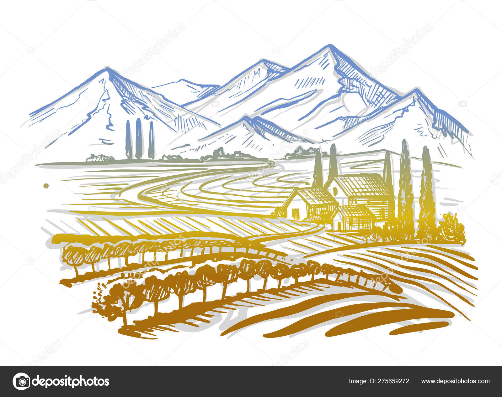 Hand drawn landscape Stock Vector by ©bioraven 275659272