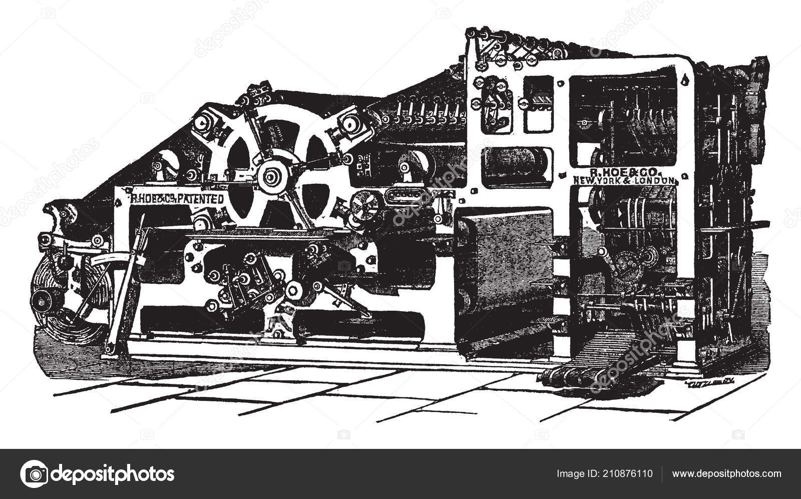 Esta Ilustración Representa Cómo Trabajar Modern Printing Press Dibujo ...