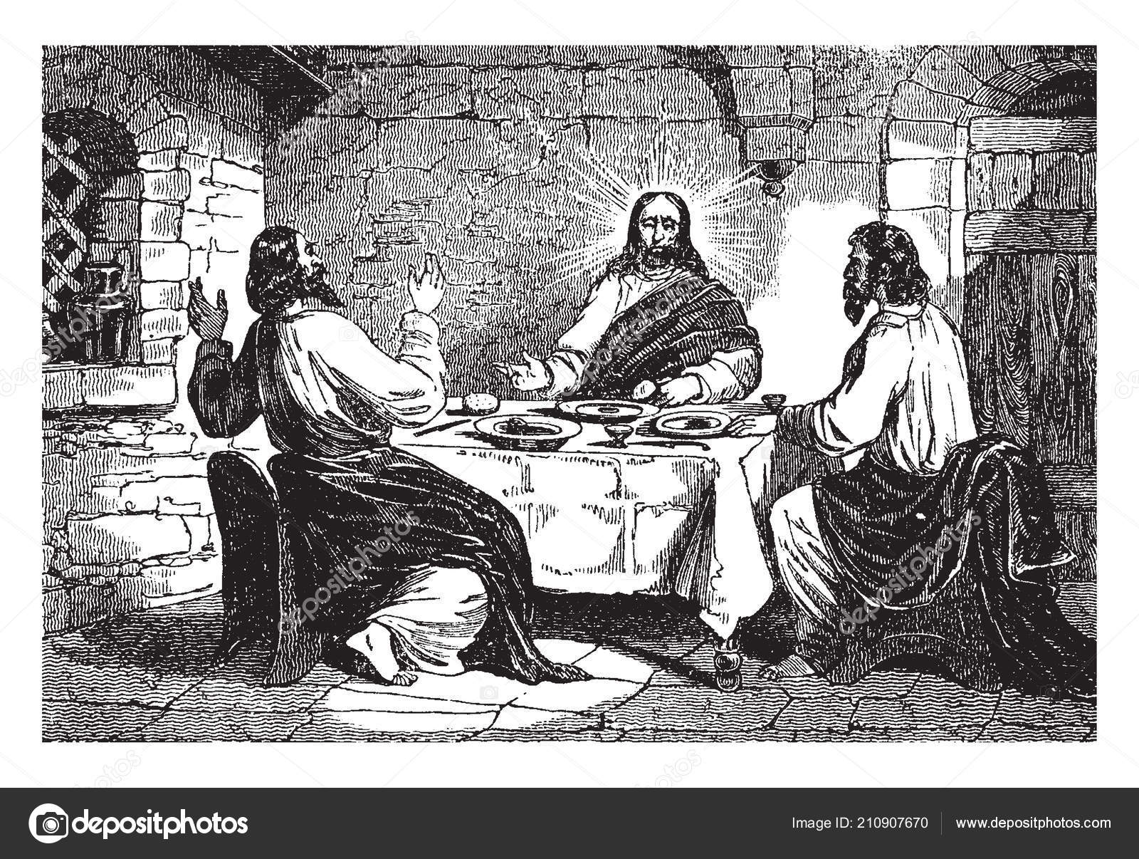 Jesus Appears His Disciples Dinner Vintage Line Drawing Engraving ...