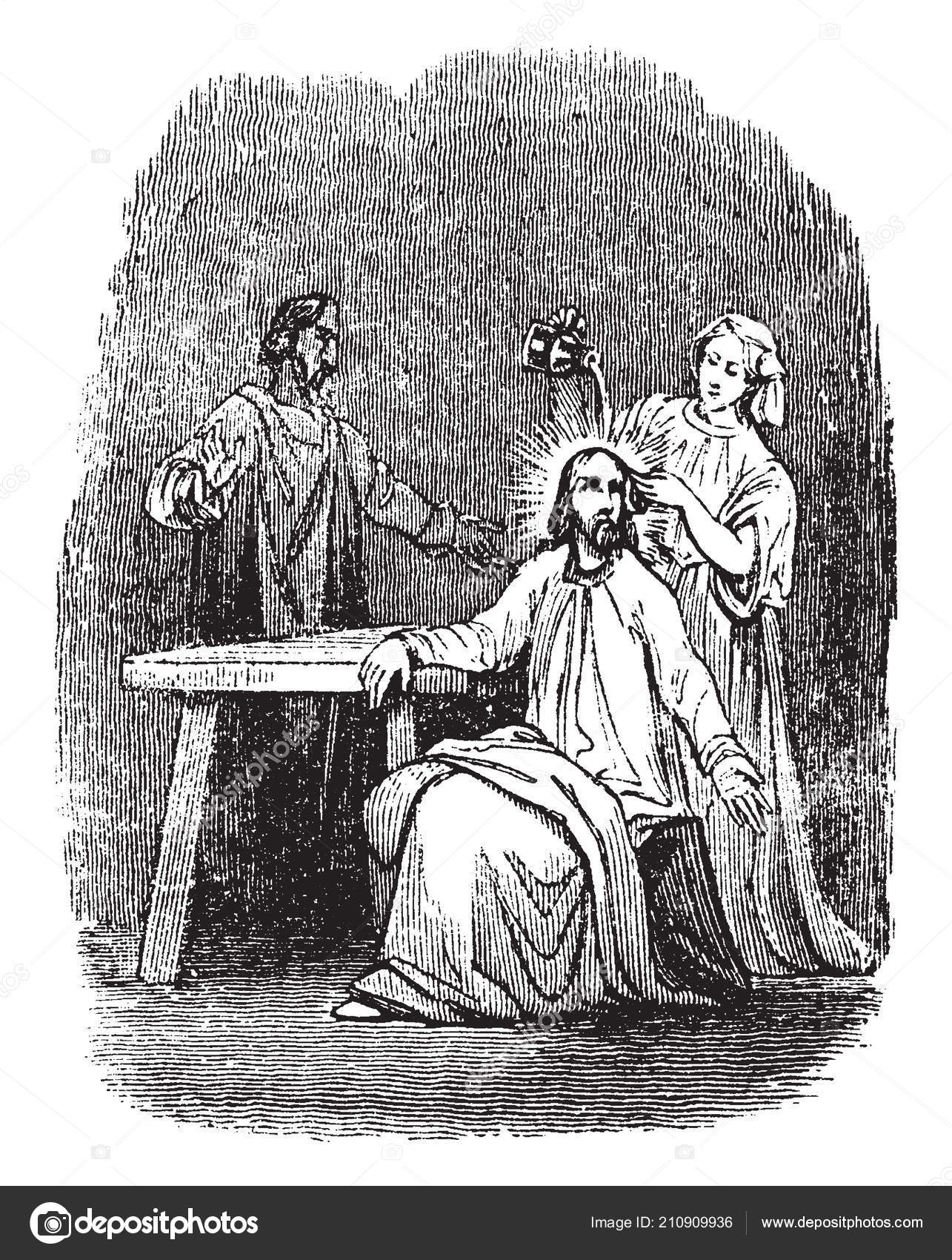 Spirit God Descending Jesus Baptized John Baptist Vintage Line Drawing ...