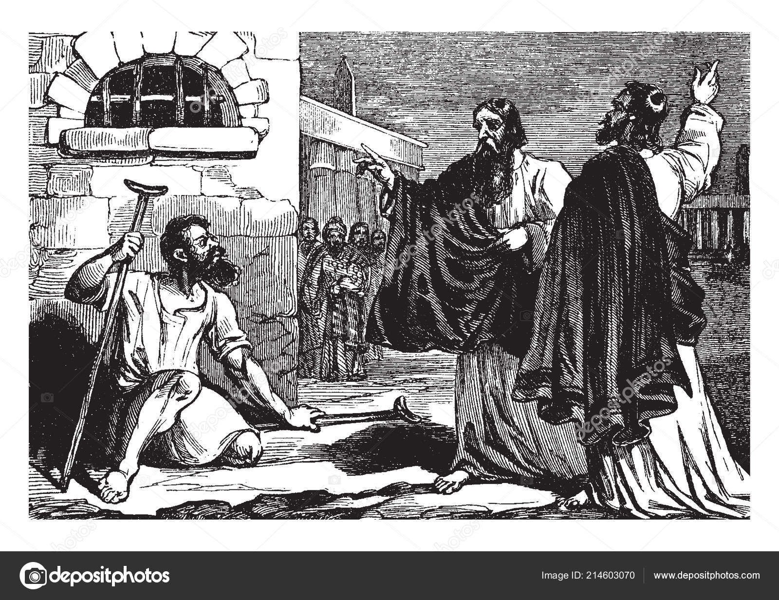 Hombre Lisiado Está Sentado Suelo Dos Hombres Pie Cerca Levantando ...