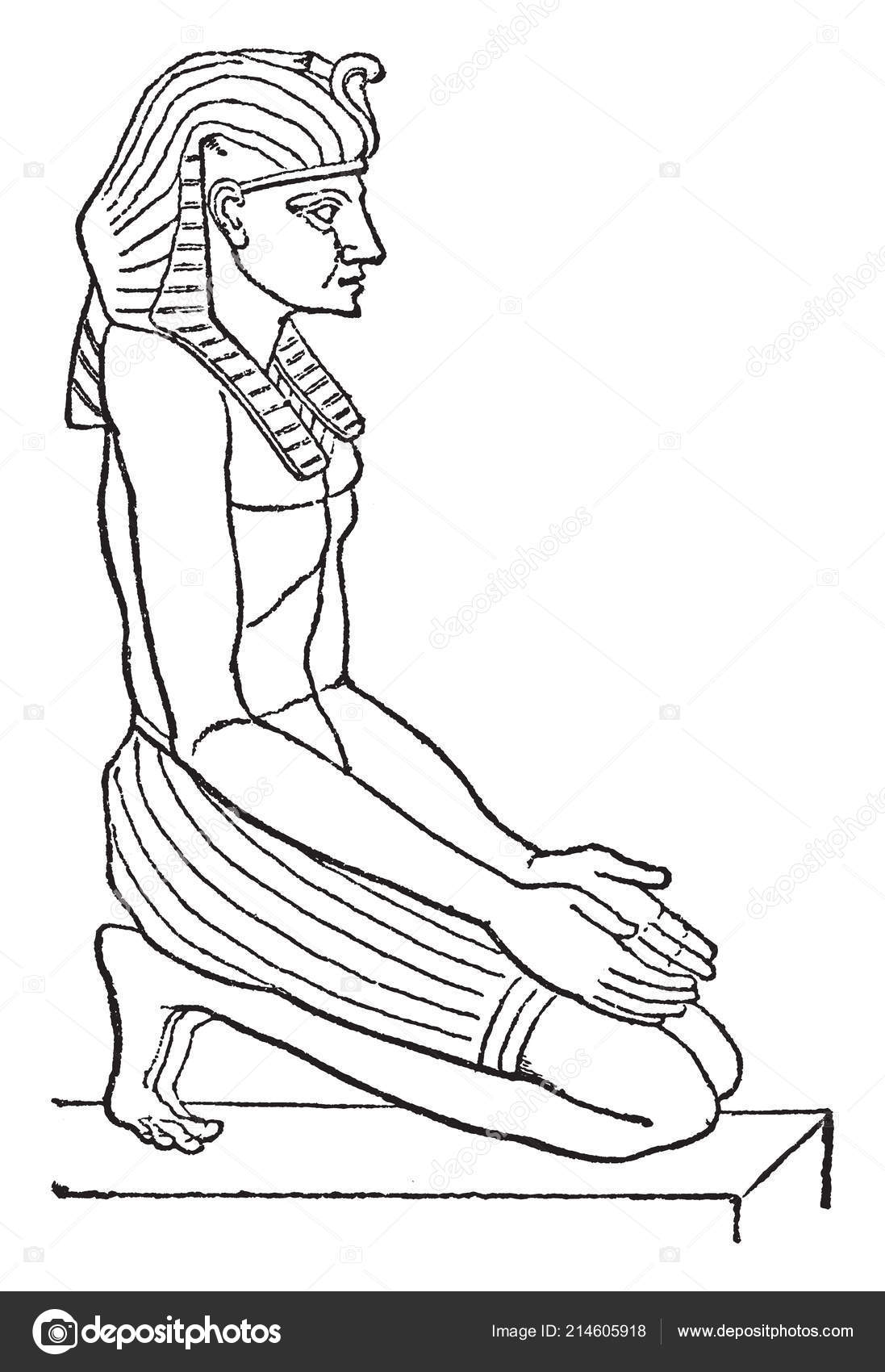 Egyptian Sculpture Side View Figure Bronze Vintage Line Drawing ...
