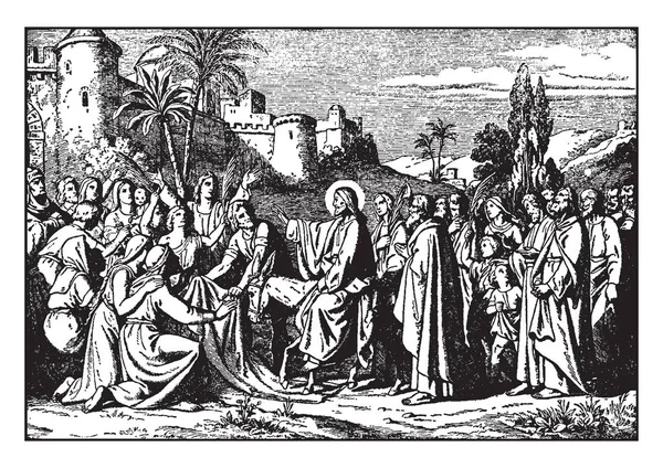 Jesus Came Donkey Front Gate Palace People Gathered Welcoming Him Stock ...