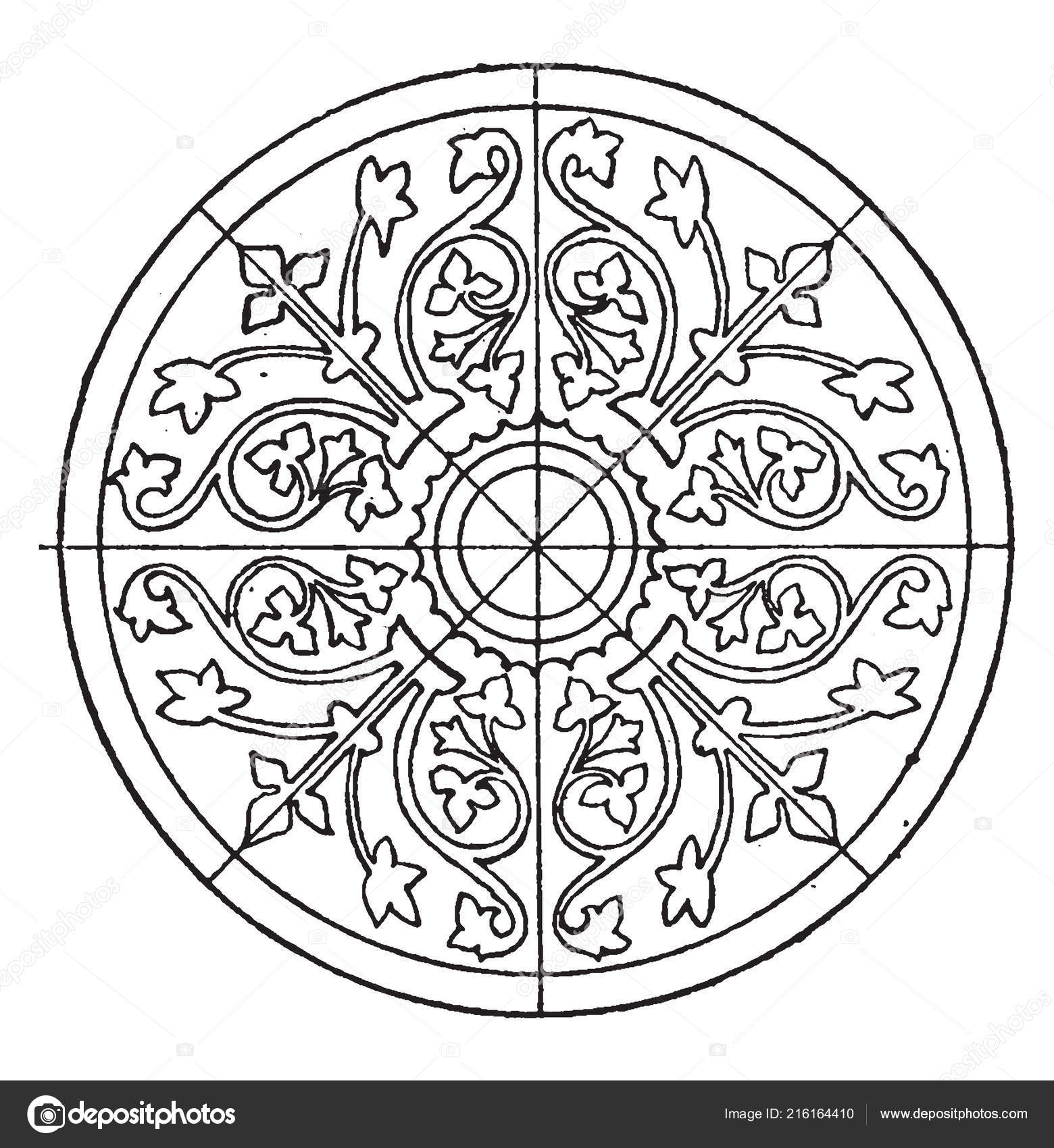 Medieval Circular Panel Diseño Que Encuentra Laon Dibujo Línea Vintage ...