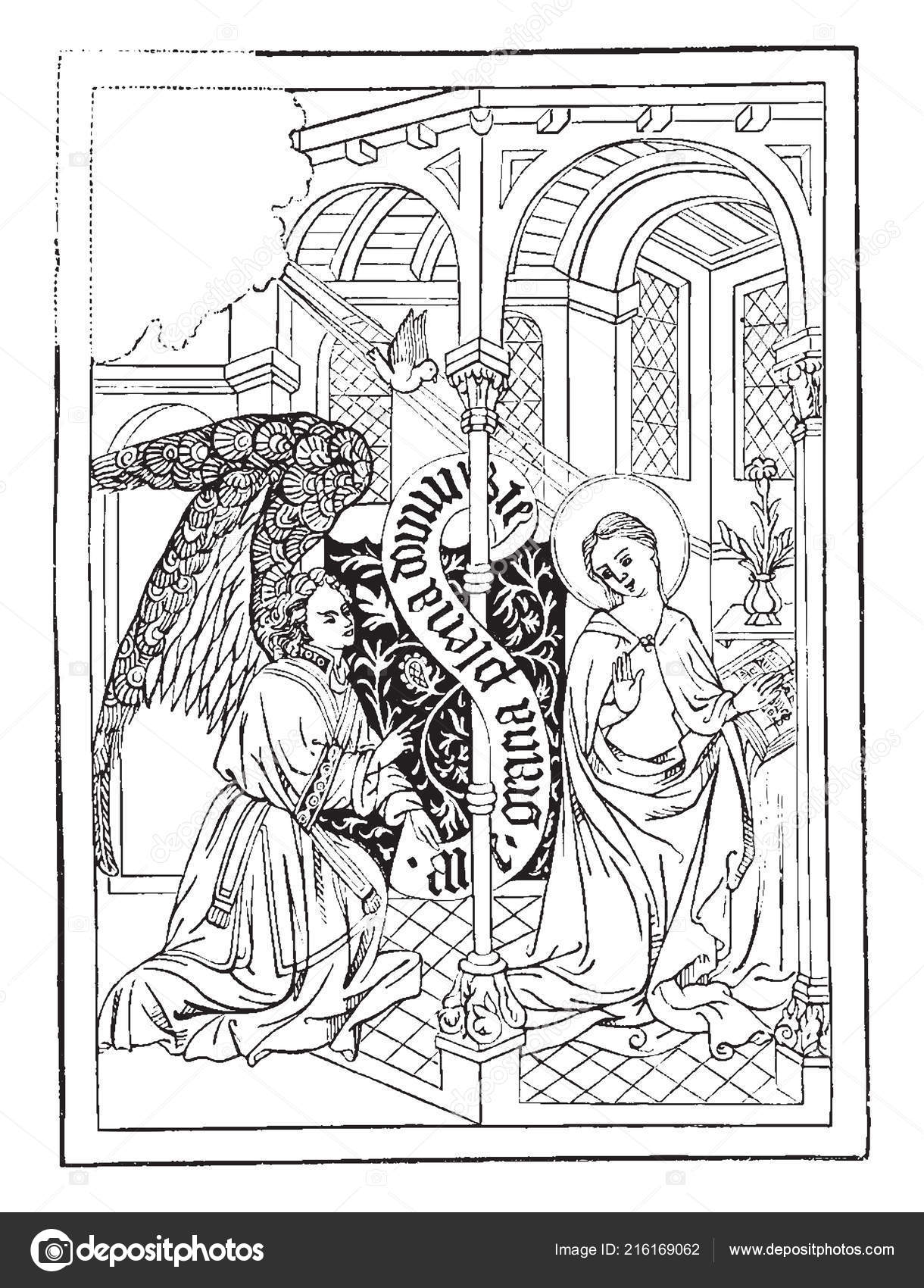 Annunciation Engraving Vintage Line Drawing Engraving Illustration ...