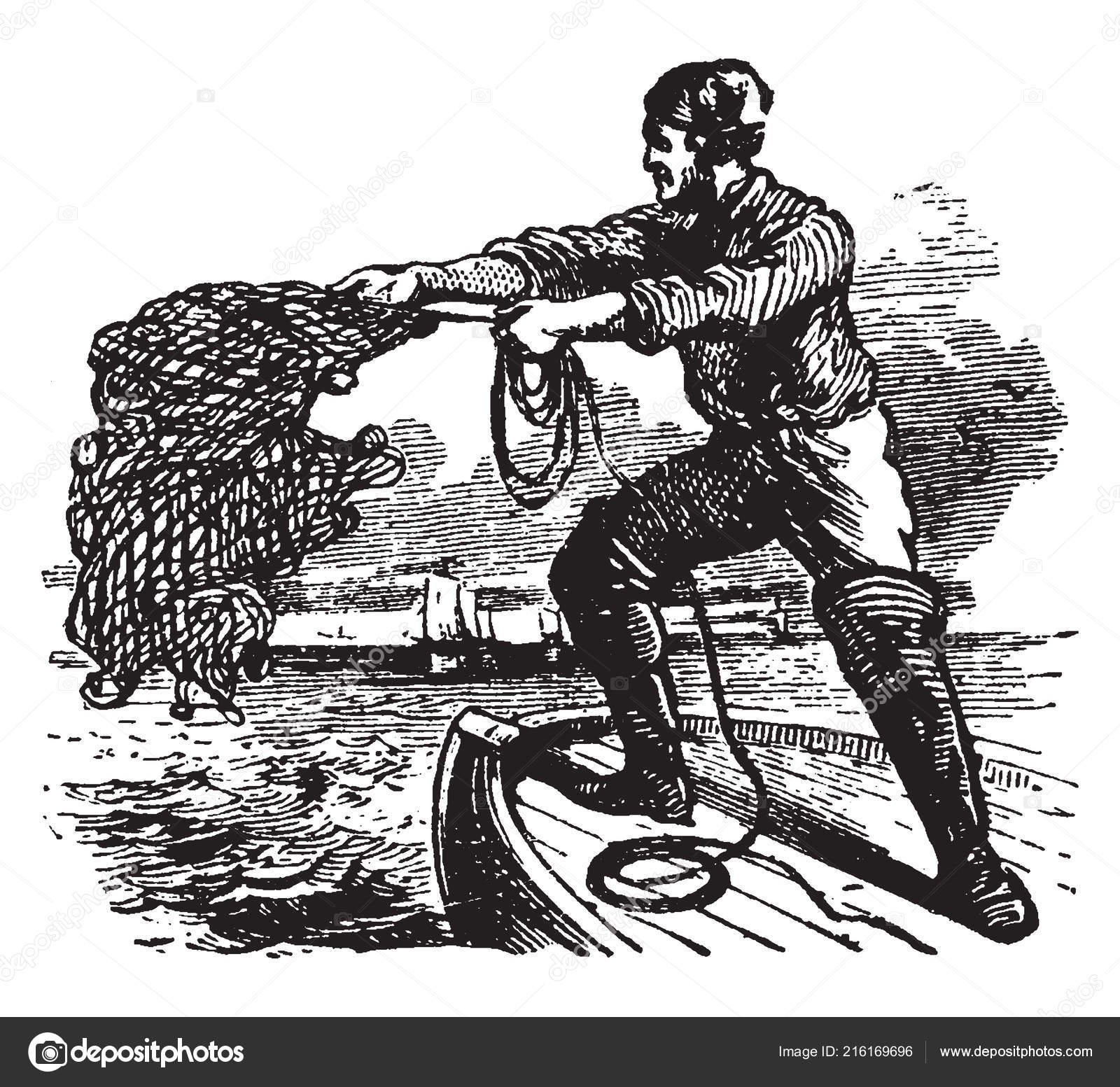 Image Man Thrown Fishing Net Water Fishing Net Has Used Stock Vector ...