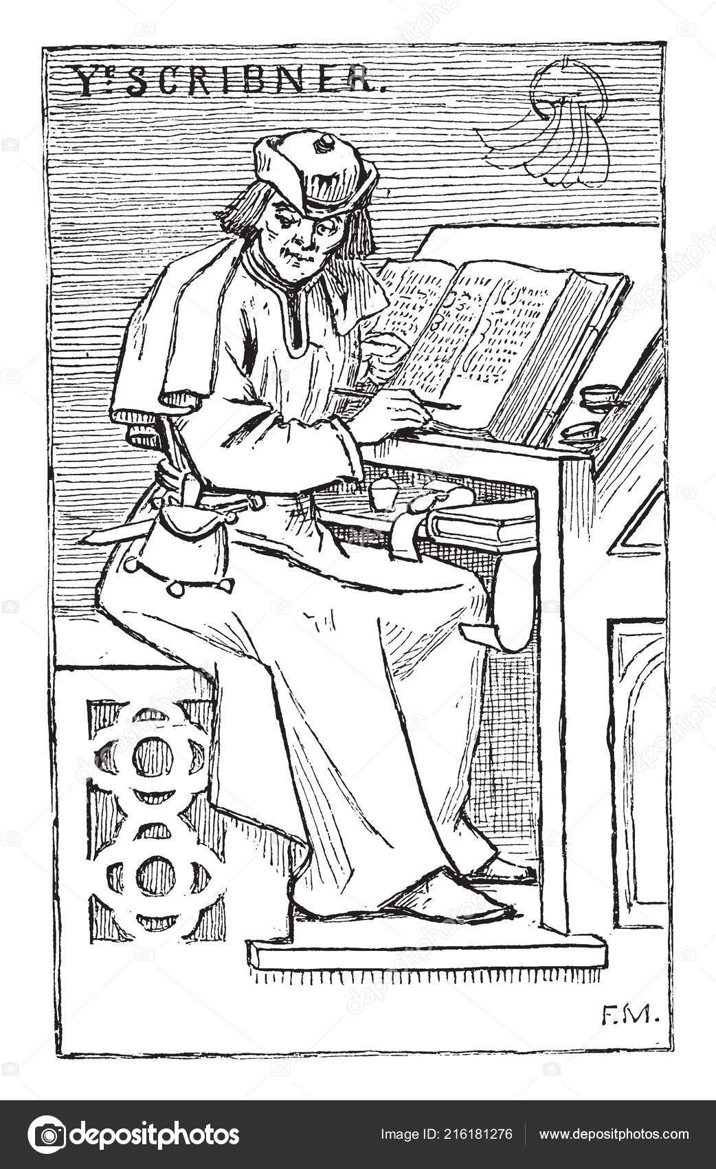 Medieval Scribe Drawing