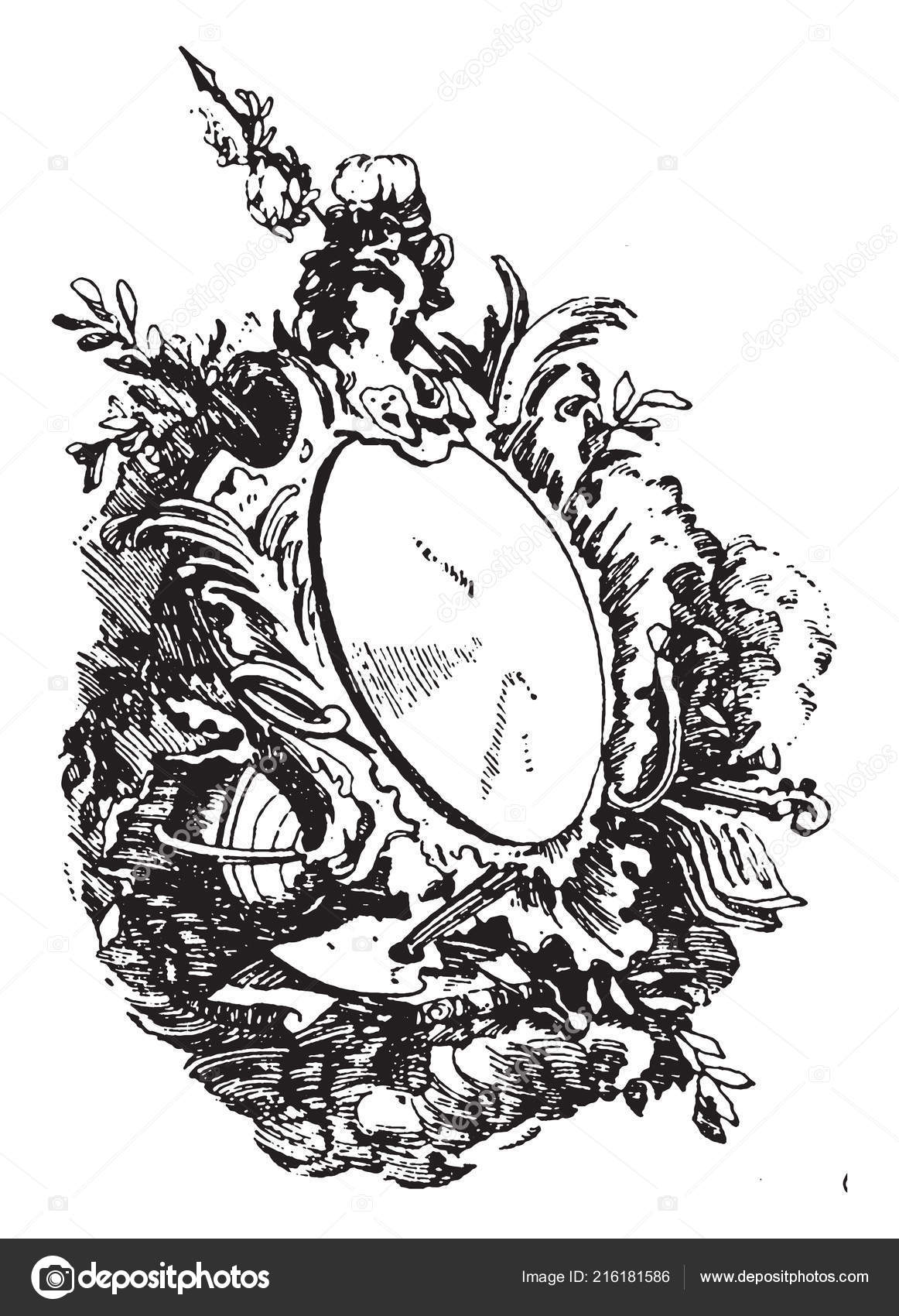 Rococo Strap Work Frame Unsymmetrical Arrangements Vintage Line Drawing ...