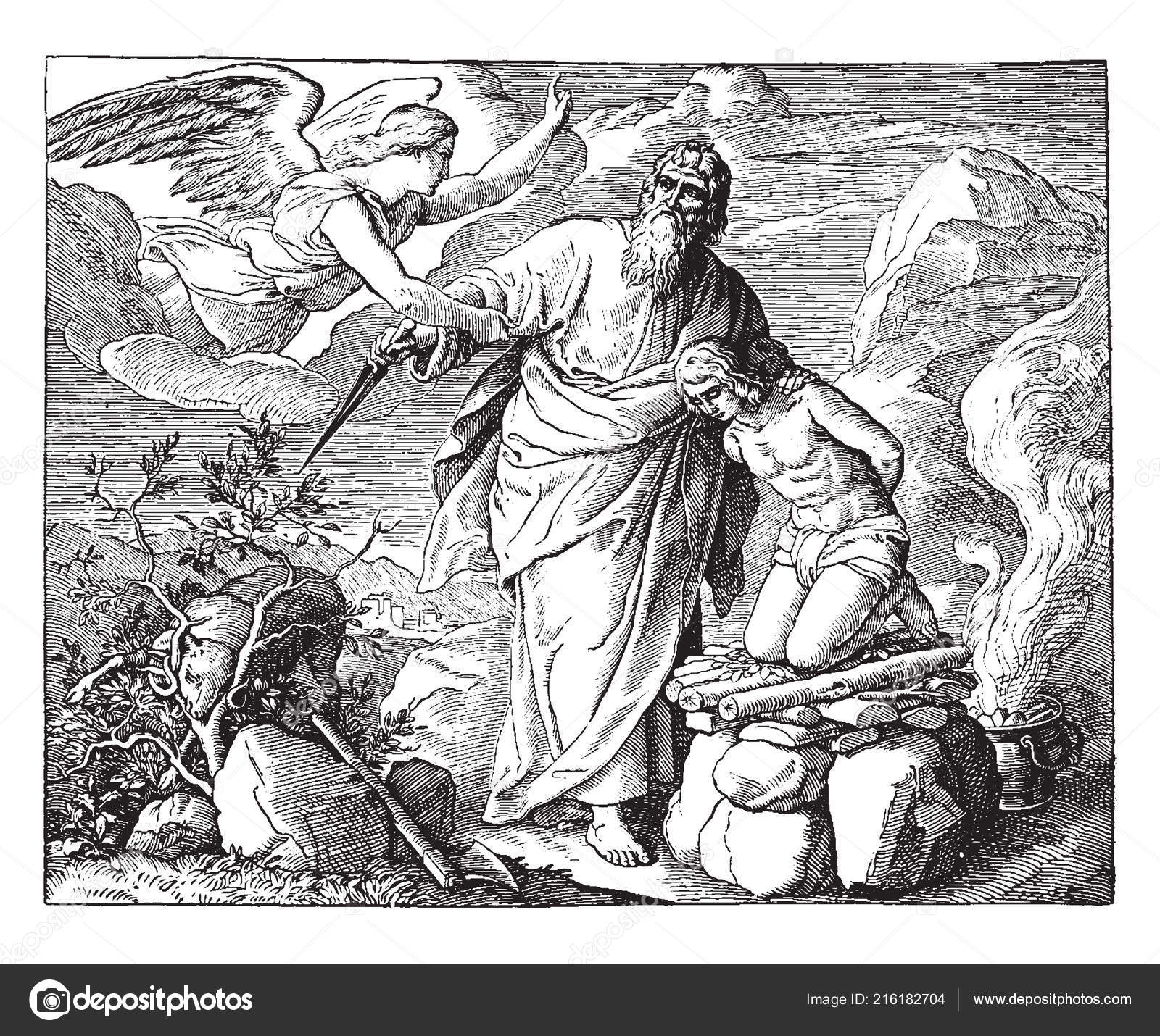 Abraham Offering Isaac Scene Shows Man Raising Knife Boy Who Stock ...