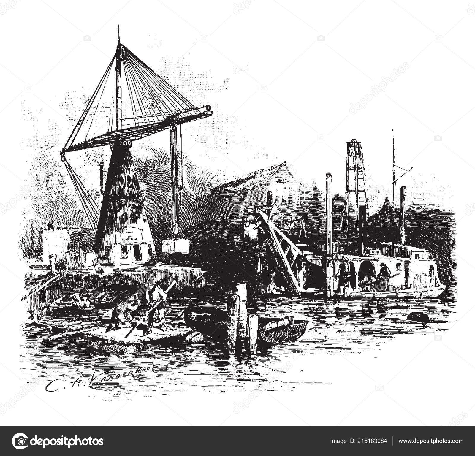 Dredging Boat Derrick Lifting Device Composed One Mast Pole Which Stock ...