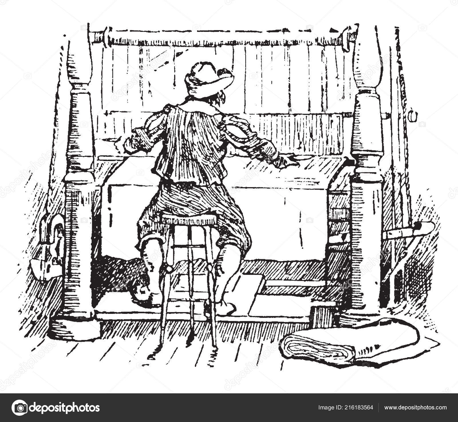 Man Loom Vintage Line Drawing Engraving Illustration Stock Vector Image ...