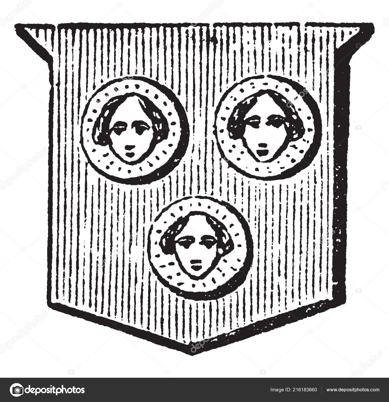 Bezants Figured Depicted Human Face Vintage Line Drawing Engraving ...