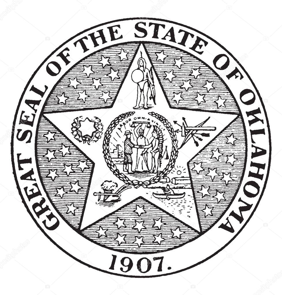 El Gran Sello del Estado de Oklahoma, 1907, este sello muestra la ...