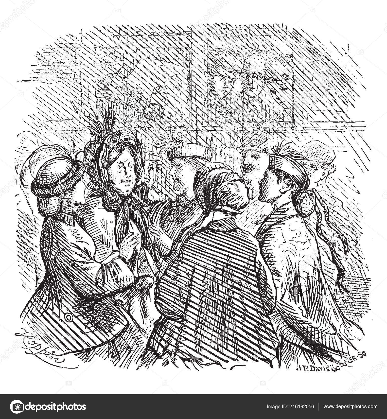 Group Women Talking Vintage Line Drawing Engraving Illustration Stock ...