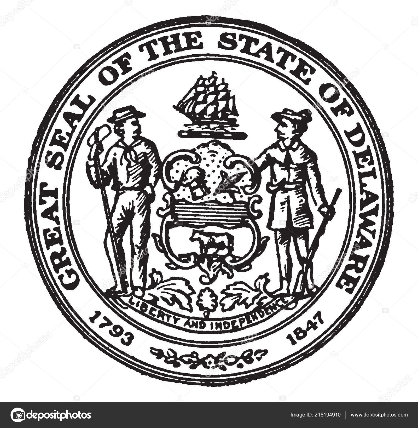 Seal State Delaware 1793 1847 Seal Shows Farmer Soldier Delaware ...