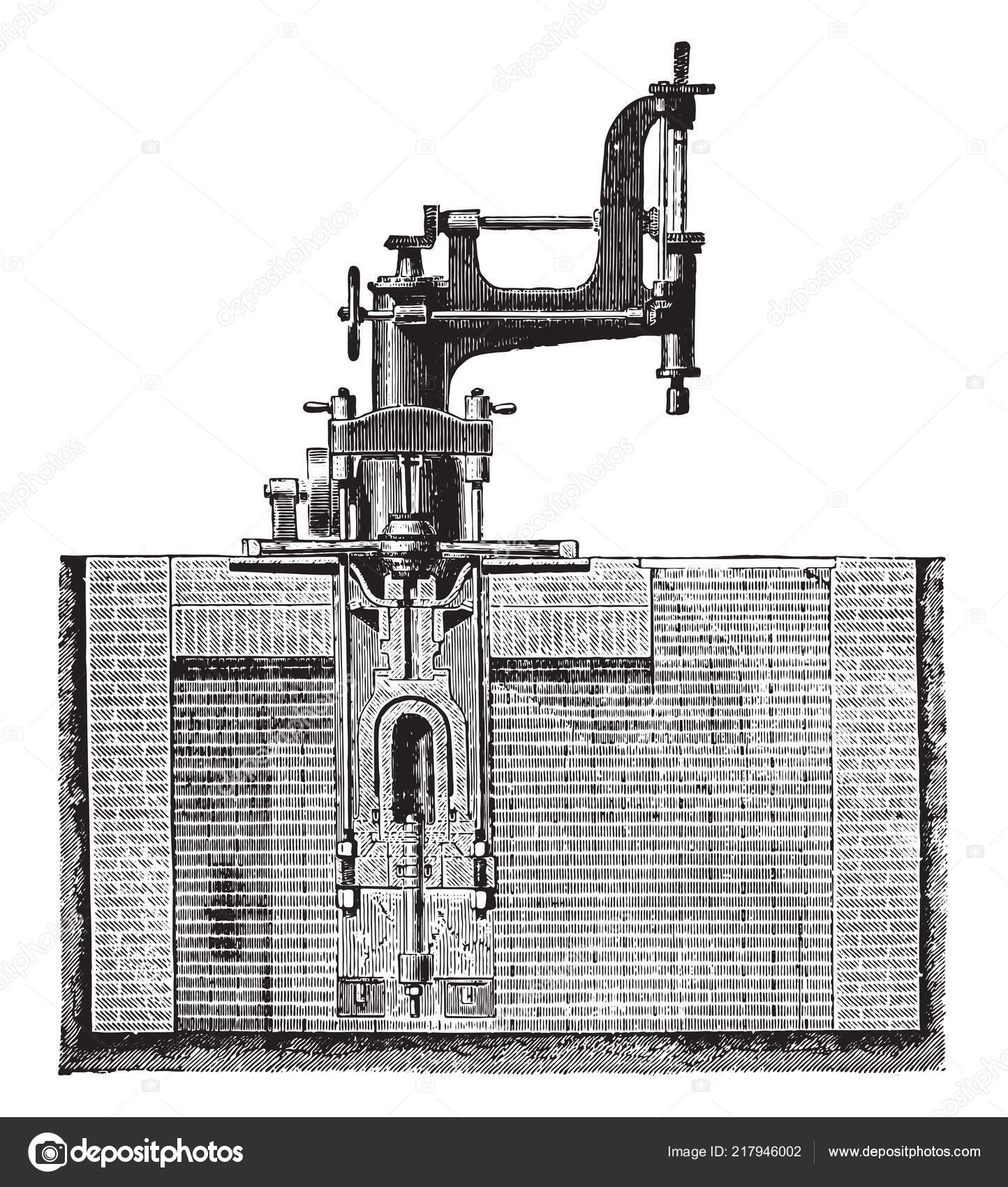 Drill Machine Room Hub Place Wheel Box Vintage Engraved Illustration ...