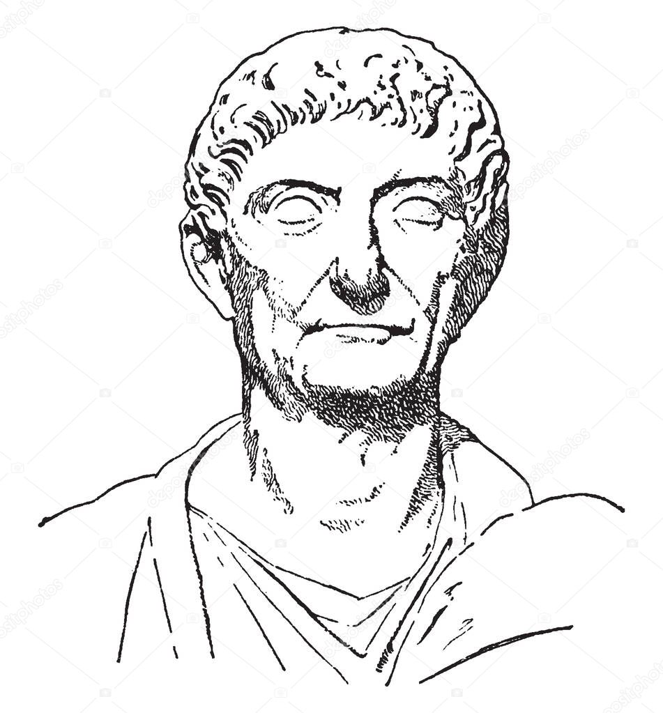 Diocleciano, fue emperador romano de 284 a 305, dibujo de líneas ...