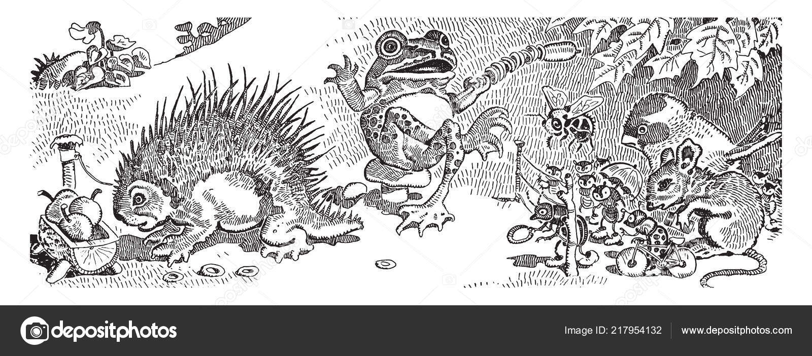 Frog Storyteller Scene Shows Frog Sitting Mushroom Telling Story ...