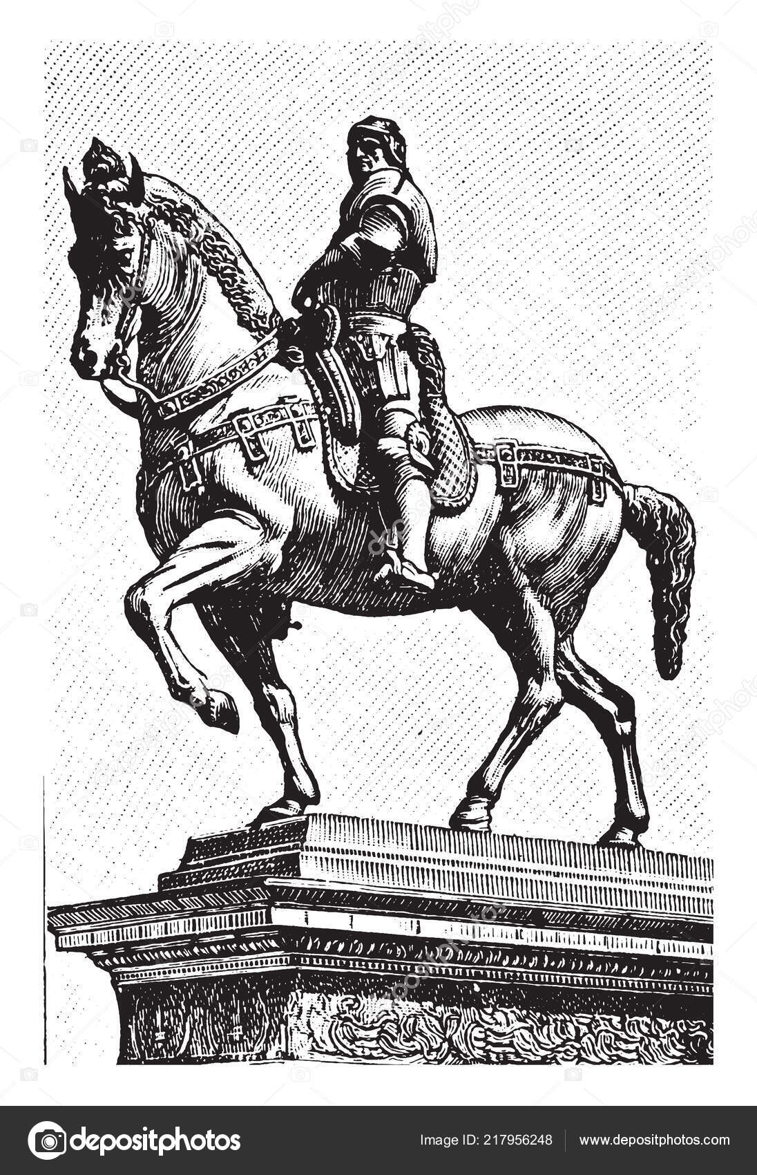 Estatua Ecuestre Colleone Montículo Hombre Sobre Caballo Dibujo Línea ...