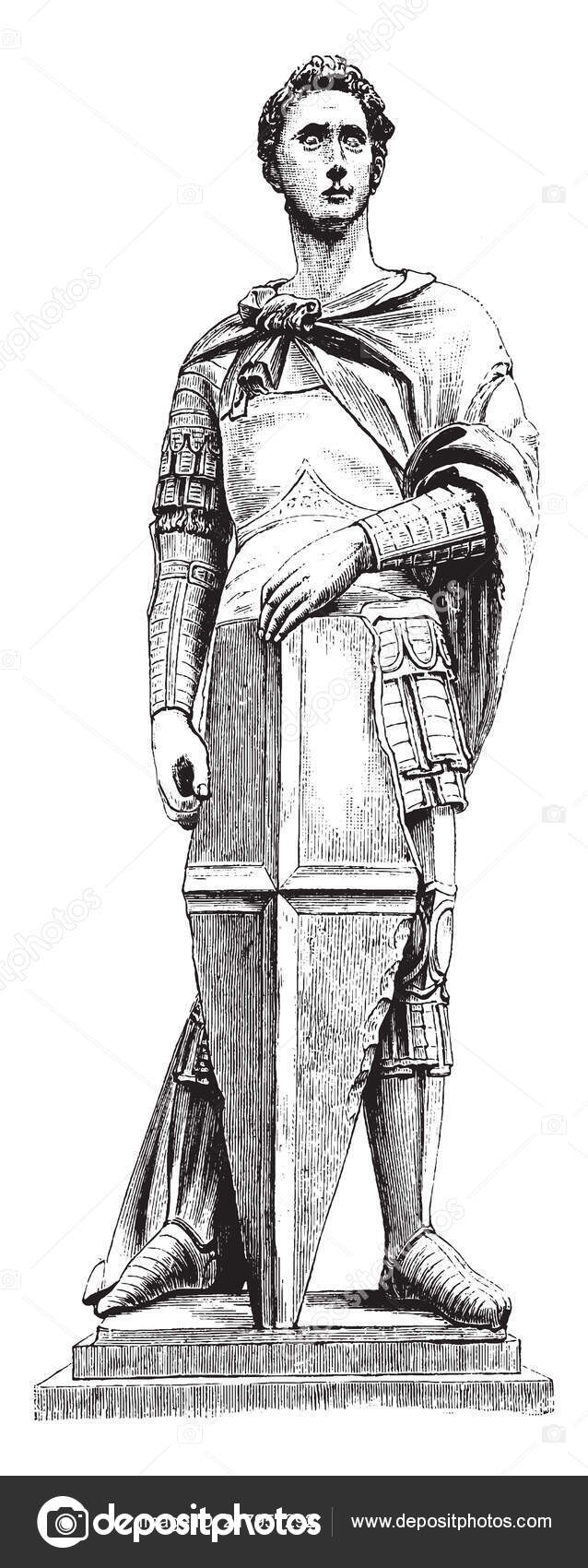 Saint George Sculpture Great Artist Vintage Line Drawing Engraving ...