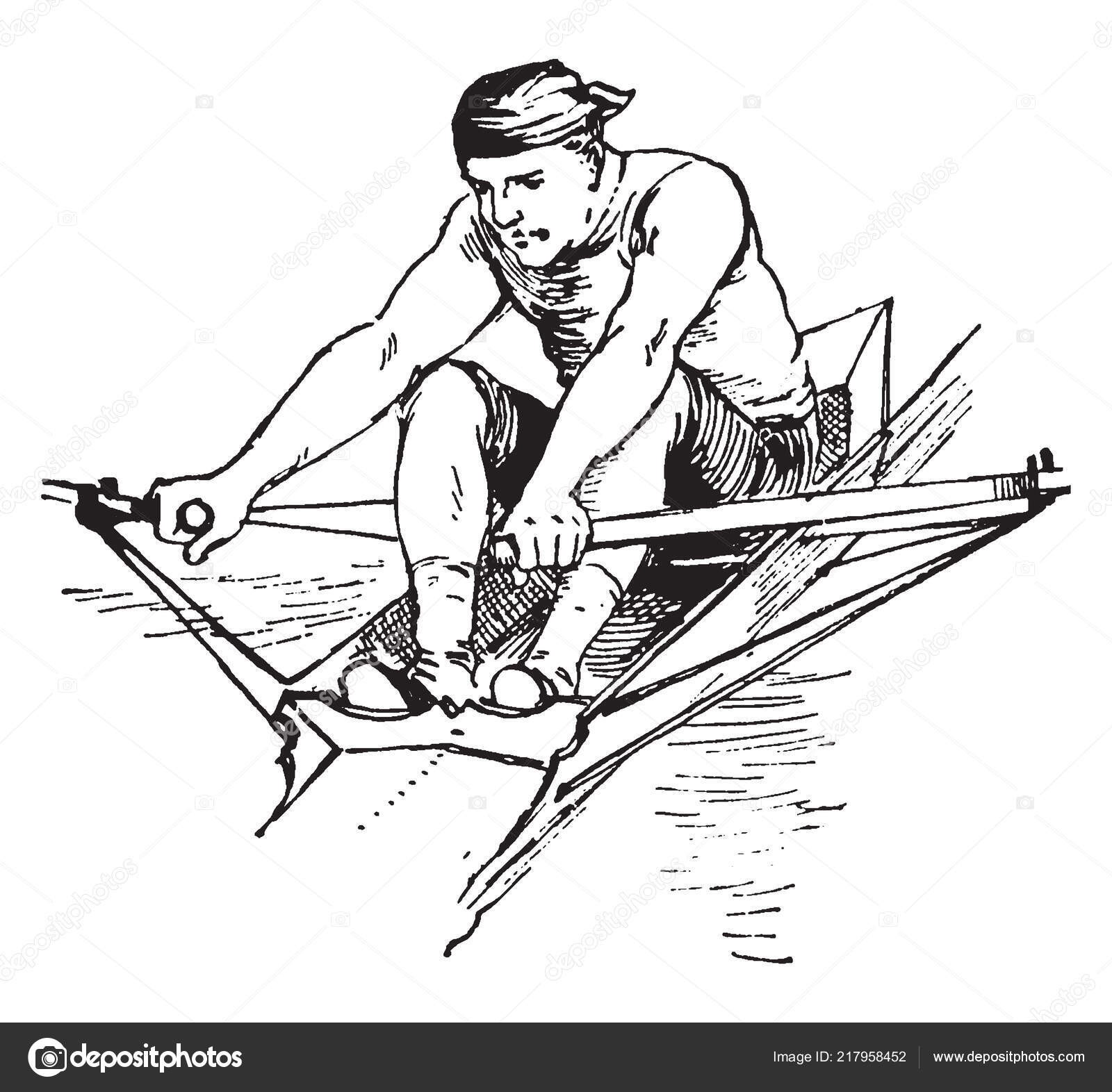 Man Demonstrating Good Finish Rowing Vintage Line Drawing Engraving ...