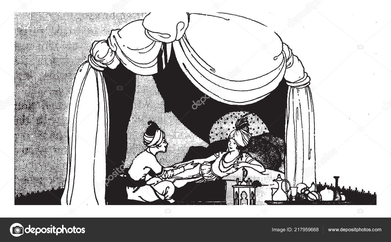 Magic Horse Scene Shows King Resting His Couch Man Sitting Stock Vector ...