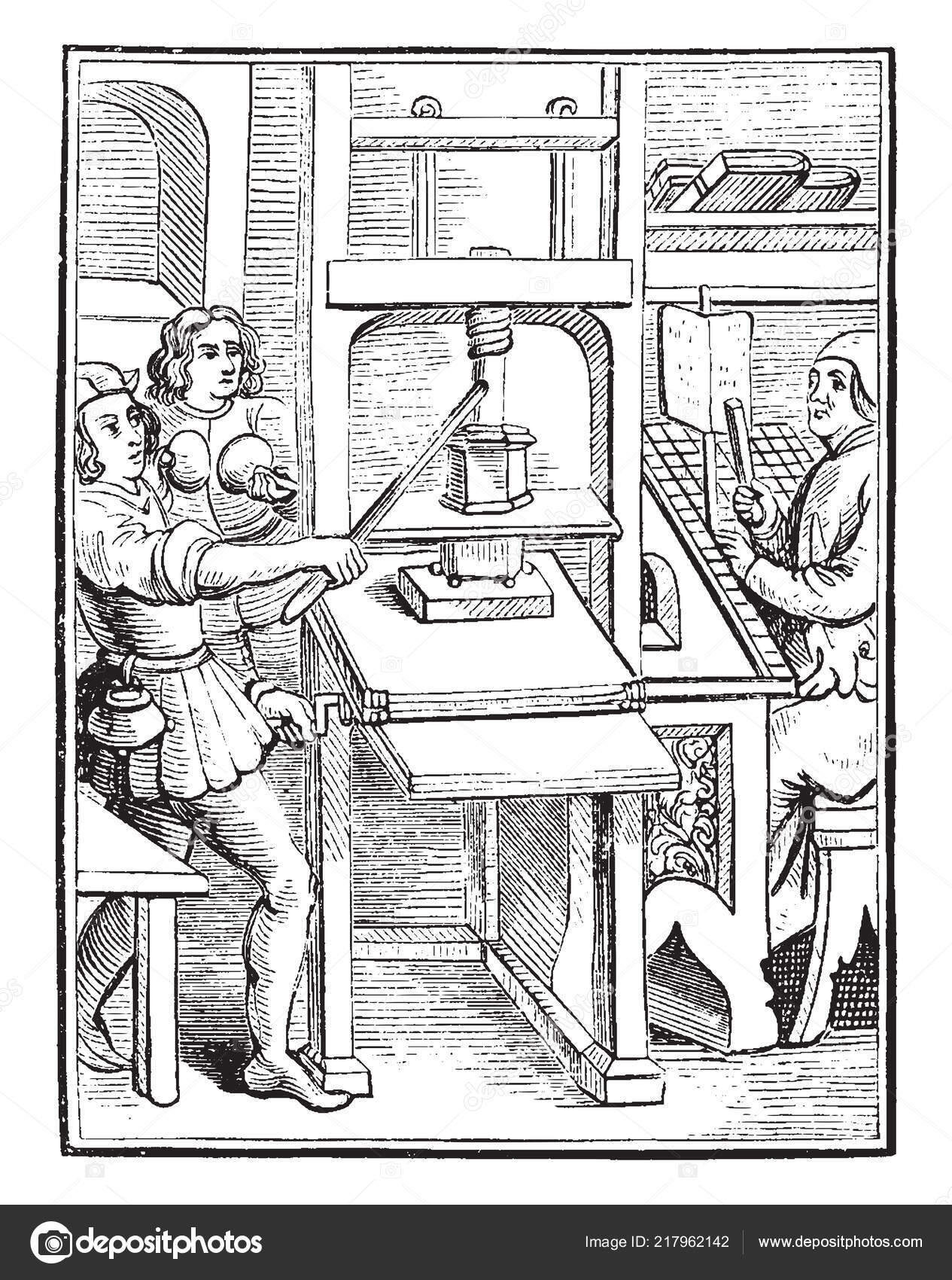 Illustration Represents Ancient Printing Which Mechanical Device ...