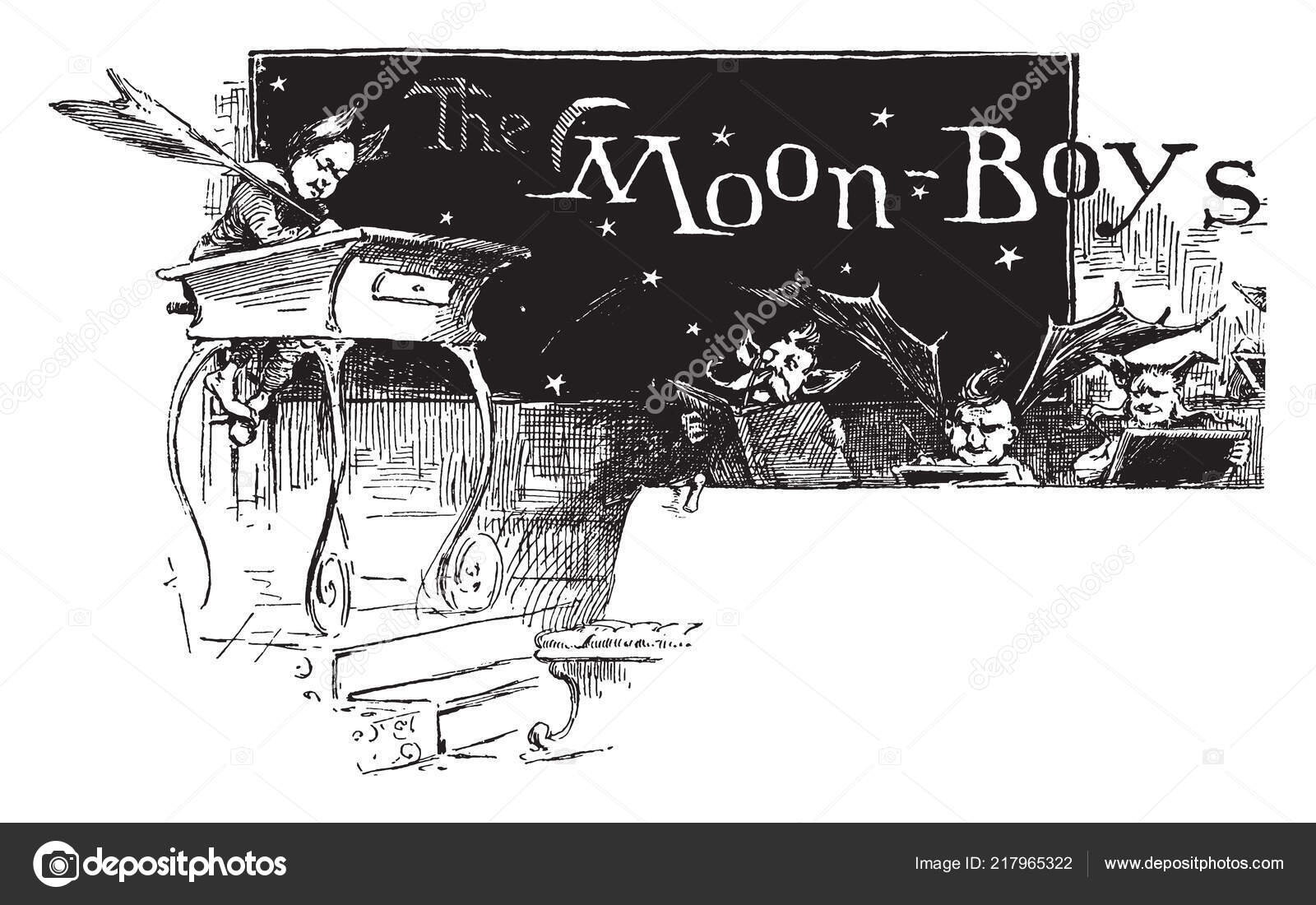 Moon Boys Scene Shows Boys School Boy Writing One Boy Stock Vector by ...