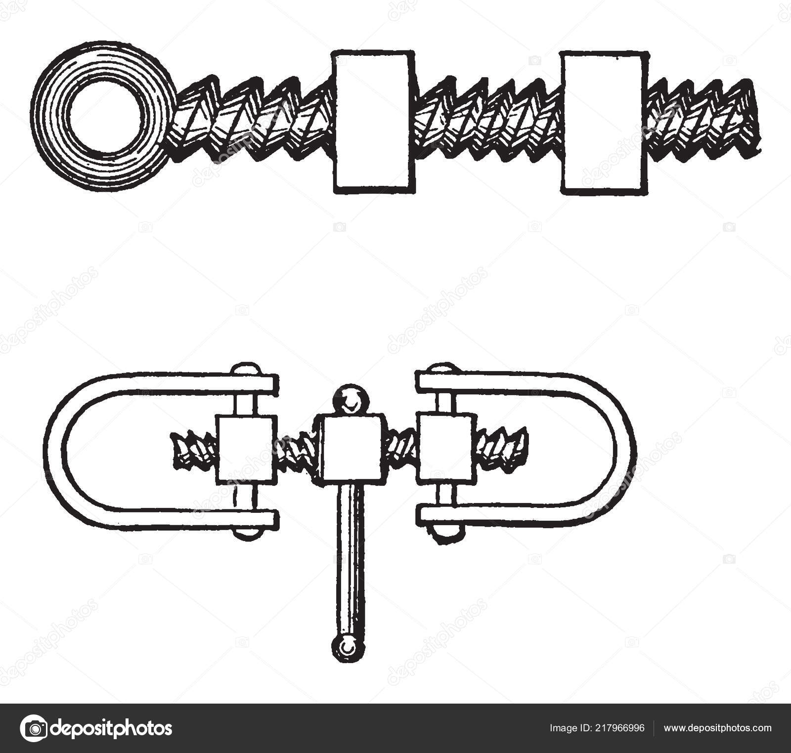 Illustration Represents Compound Screw Which Used Clamps Vintage Line ...
