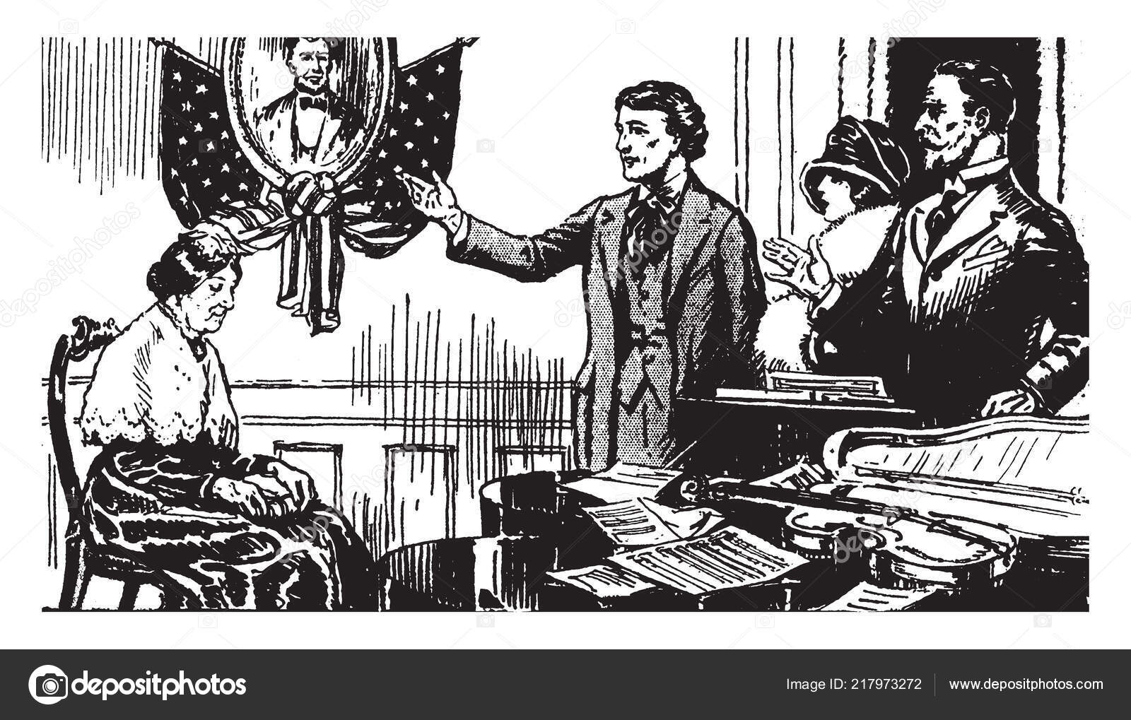 Melting Pot Scene Shows Old Person Sitting Chair Two Men Stock Vector ...