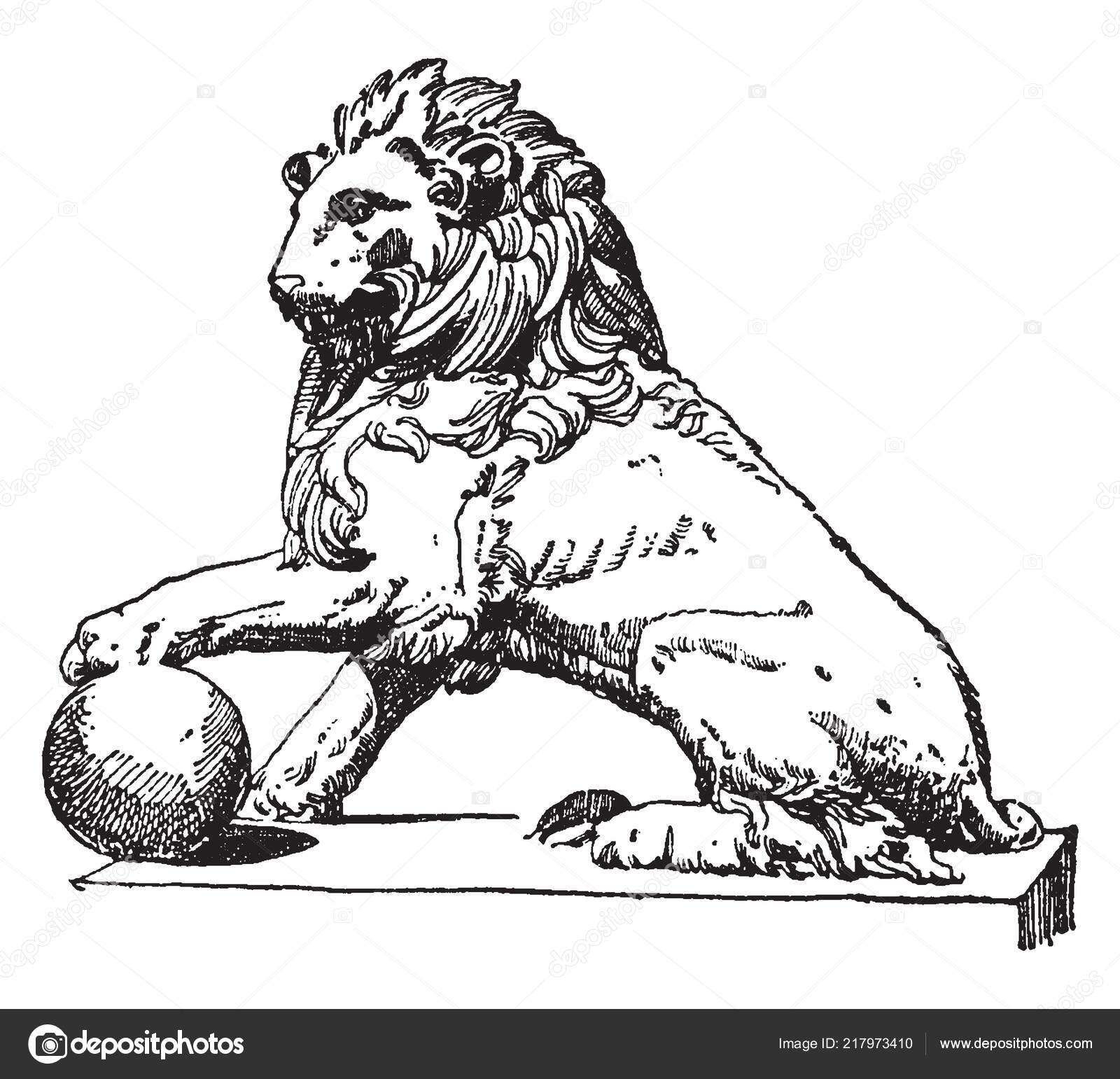 Oroszlán Szobor Található Szemben Palota Cortes Spanyolország Vintage ...