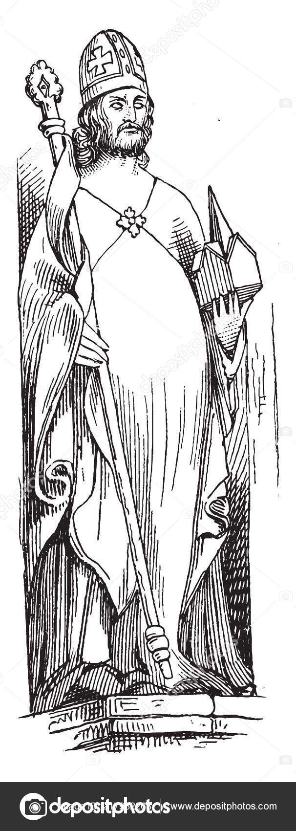 Augustine First Archbishop Canterbury Vintage Line Drawing Engraving ...