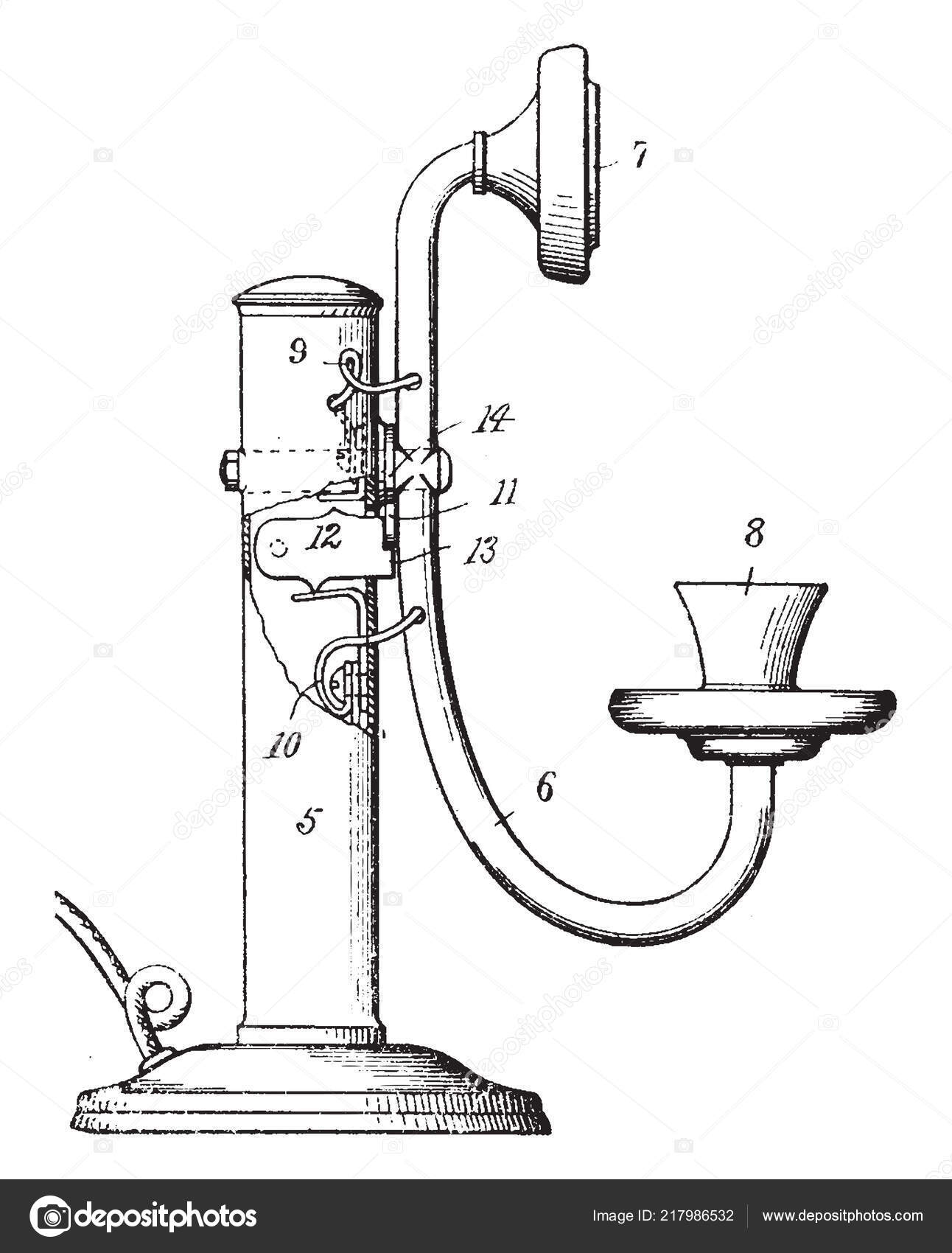Illustration Represents Early Model Telephone Vintage Line Drawing ...