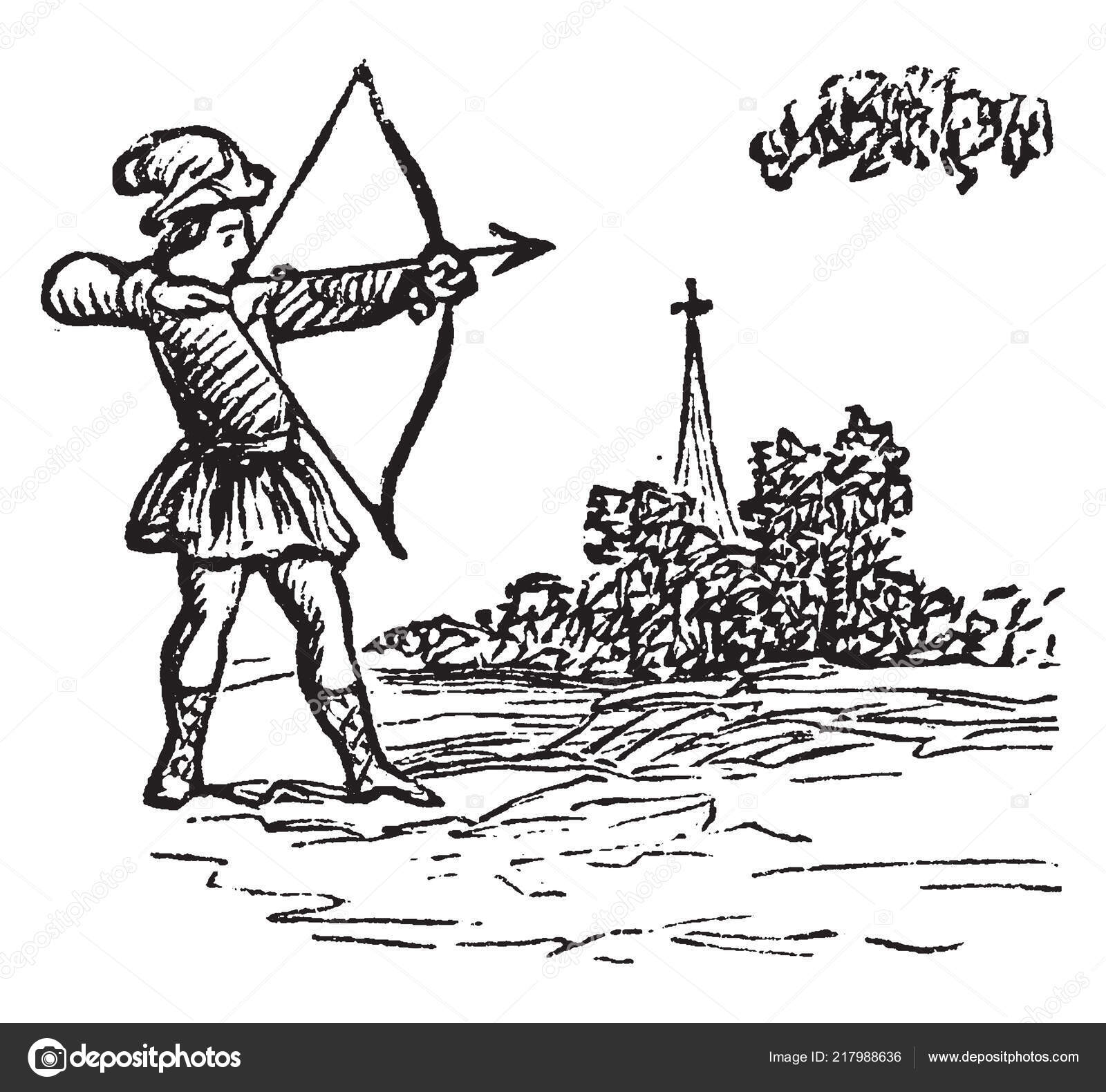 Man Bow Arrow Vintage Line Drawing Engraving Illustration Stock Vector ...